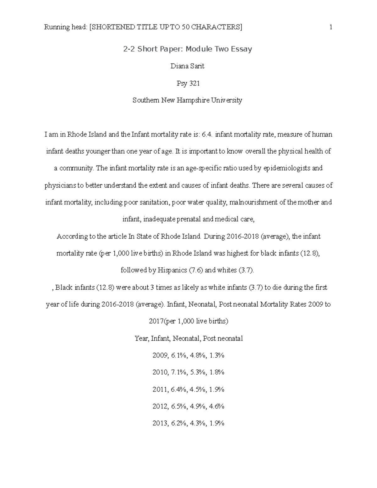 2-2 Short Essay PSY 321 - Running head: [SHORTENED TITLE UP TO 50 ...