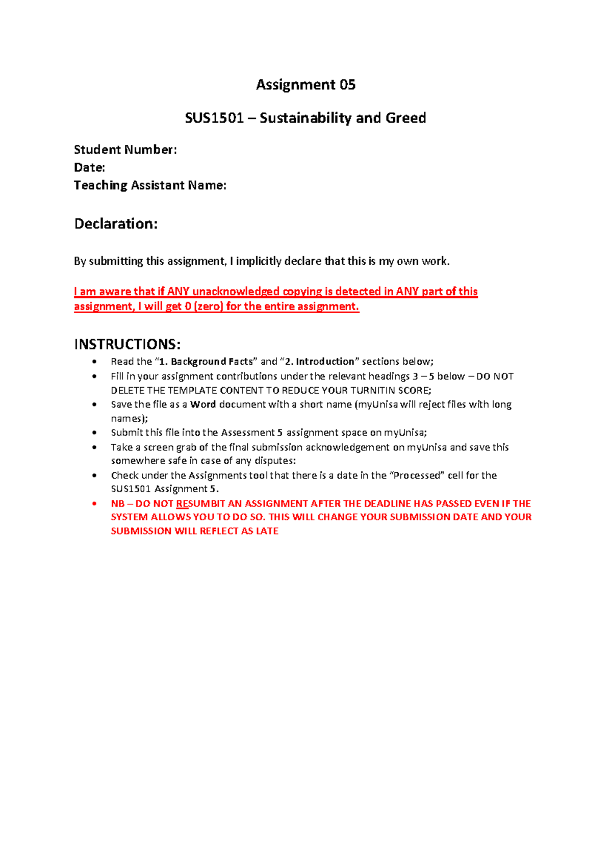 SUS1501 Assignment 5 Semester 2 2024 - Assignment 05 SUS1501 ...