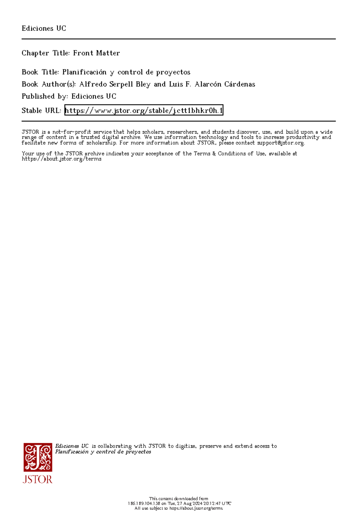 Bley-Front Matter-2001 - Ediciones UC Chapter Title: Front Matter Book ...