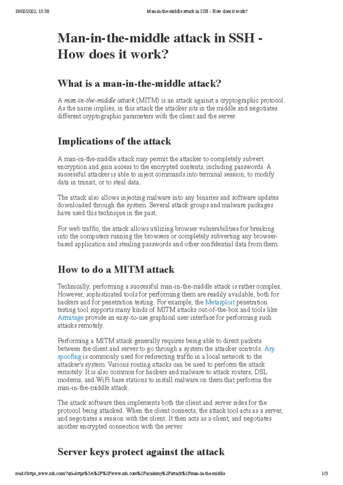 Man-in-the-middle attack in SSH - How does it work - 18/02/2022, 13:38 Man-in-the-middle attack ...