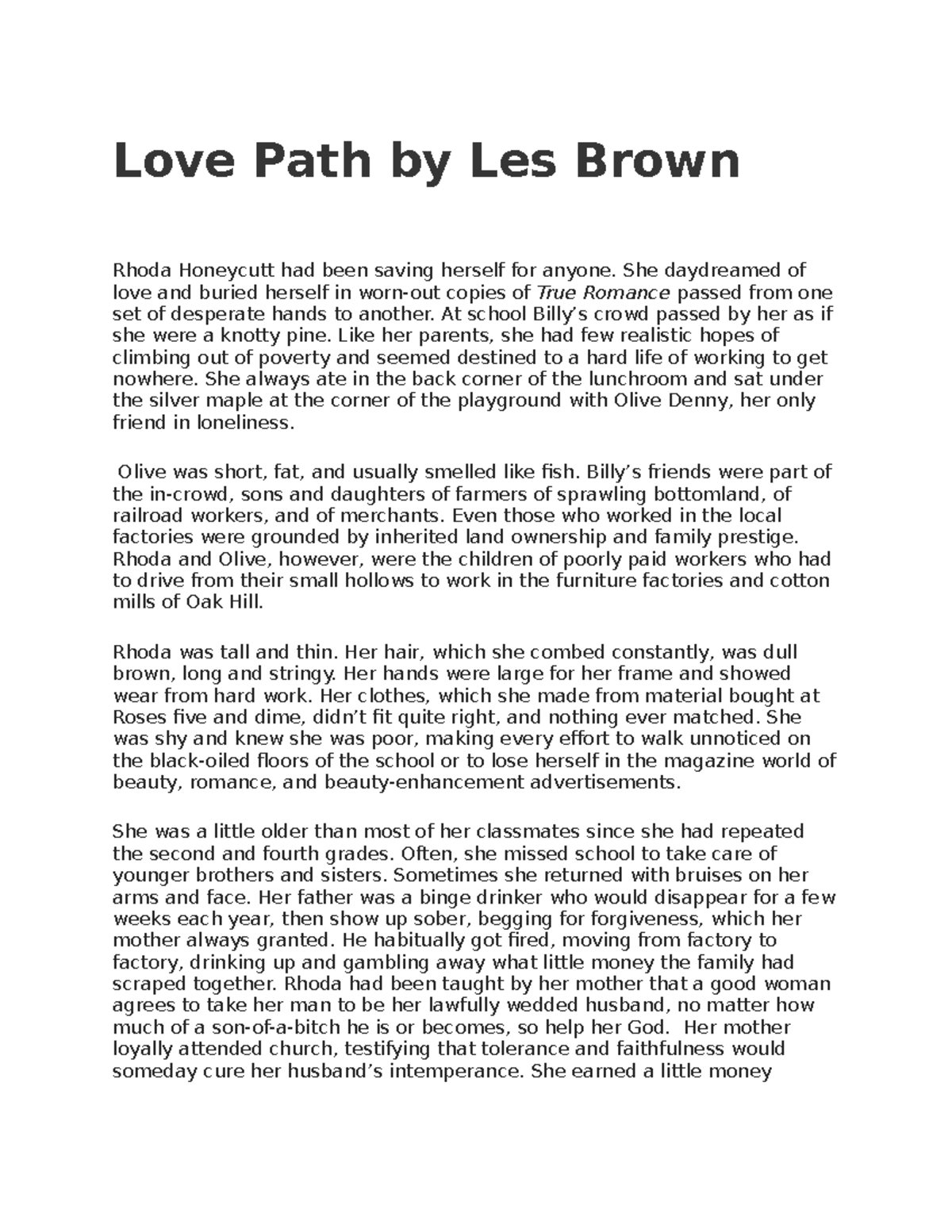 Love Path by Les Brown - fiction storytelling example - Love Path by ...