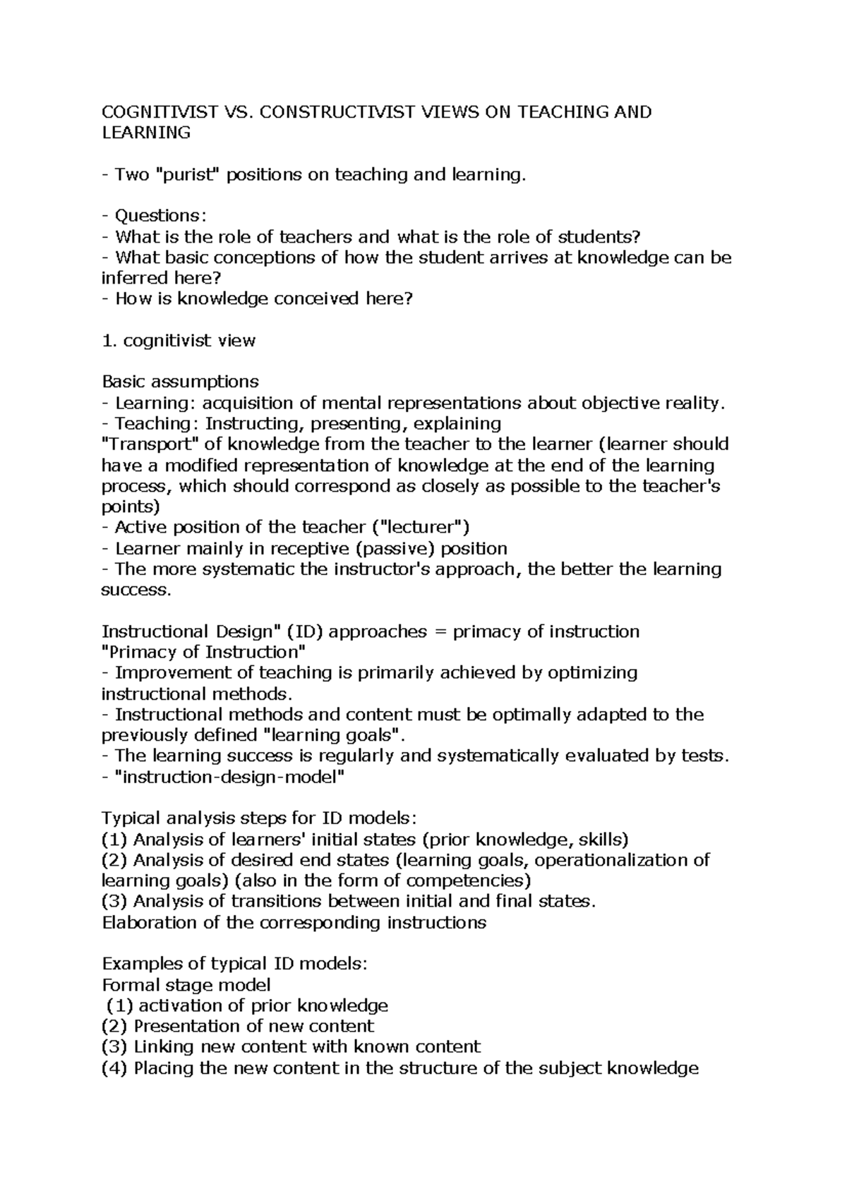 Cognitivist - Psycho Notes - COGNITIVIST VS. CONSTRUCTIVIST VIEWS ON ...