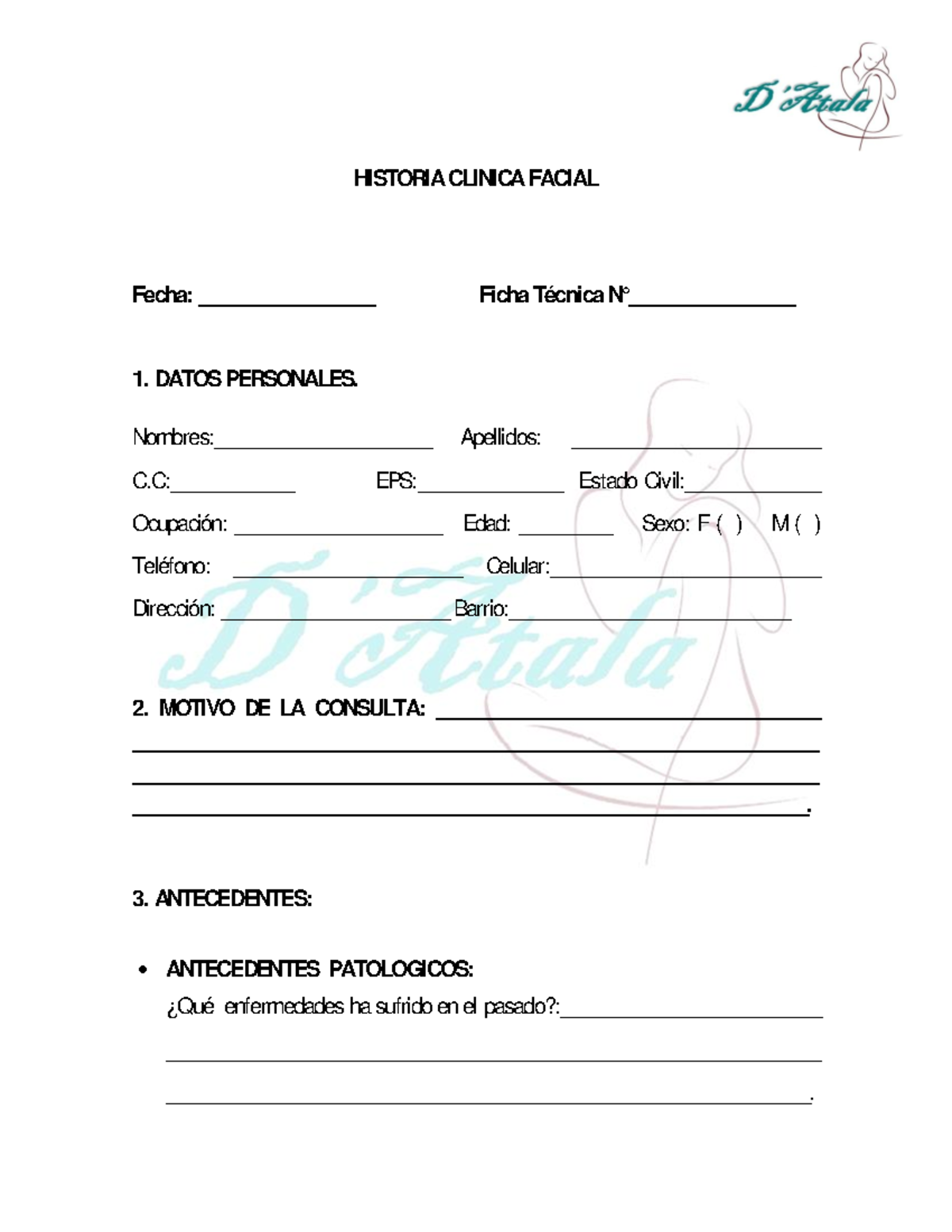 Ficha Tecnica Facial - corporal spa - HISTORIA CLINICA FACIAL Fecha ...
