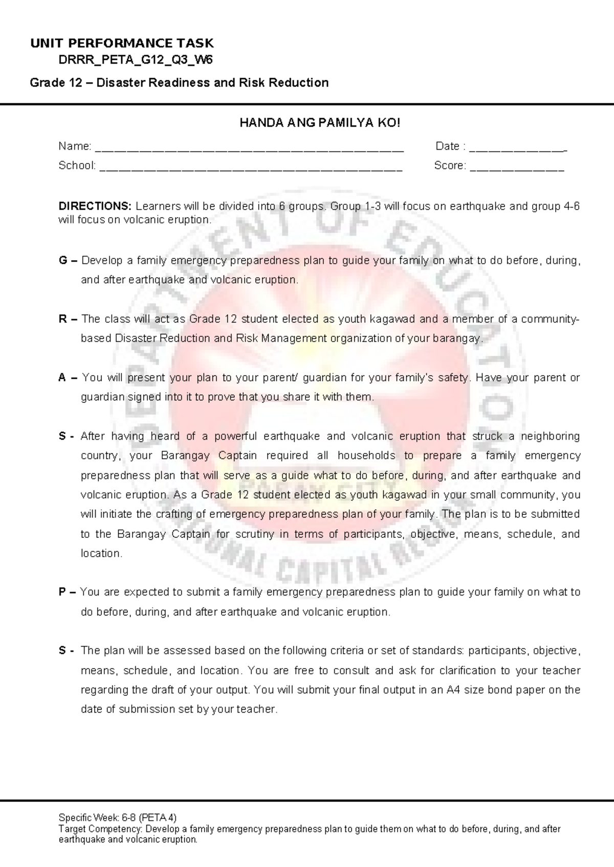 Performance-Task-1 DRRR G12 Q4 W6 - UNIT PERFORMANCE TASK DRRR_PETA_G12 ...