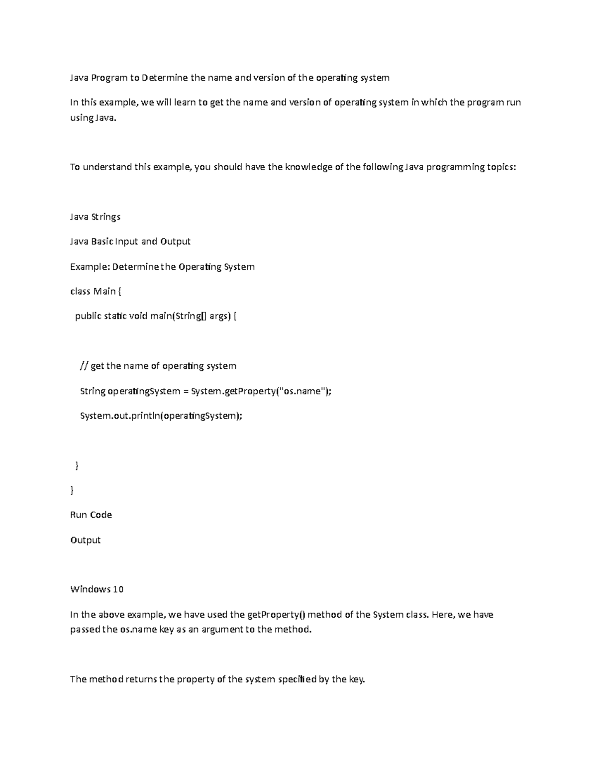 Java 131 - Assignment - Java Program to Determine the name and version of the operating system ...