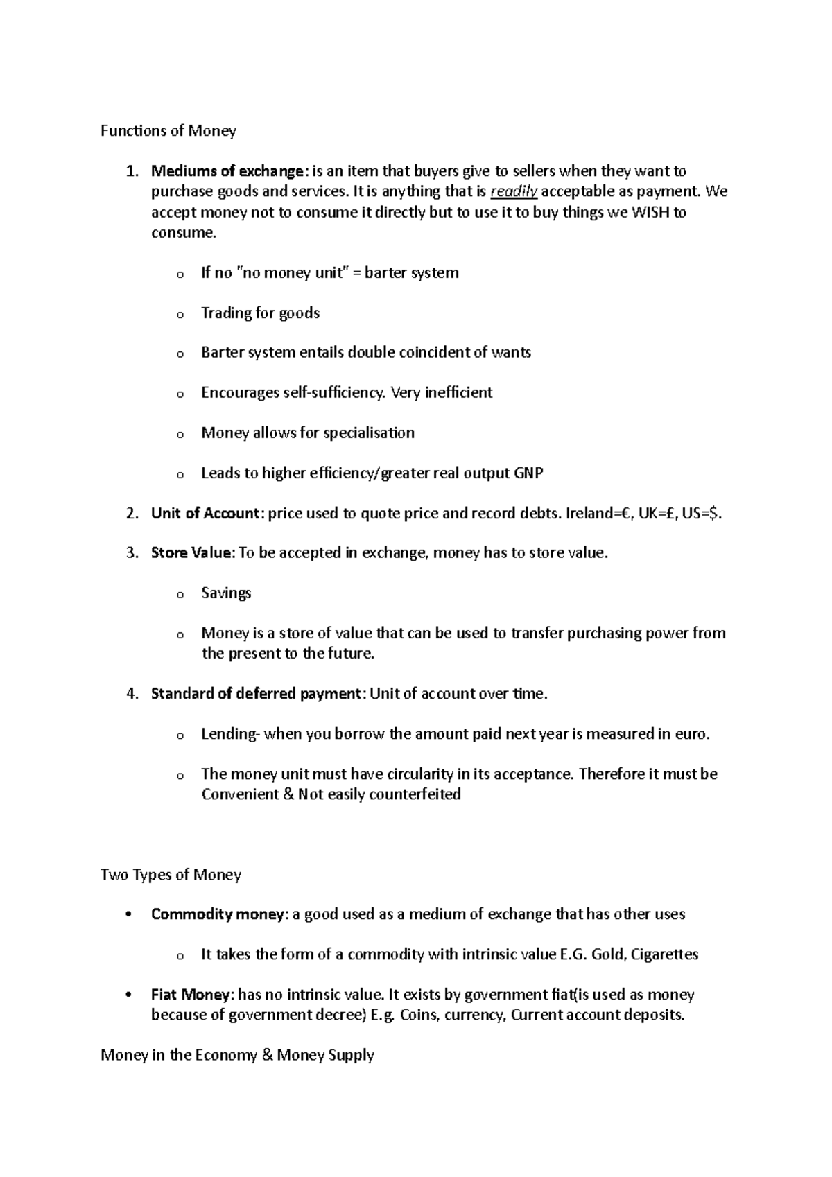 Functions of Money - Functions of Money Mediums of exchange : is an ...