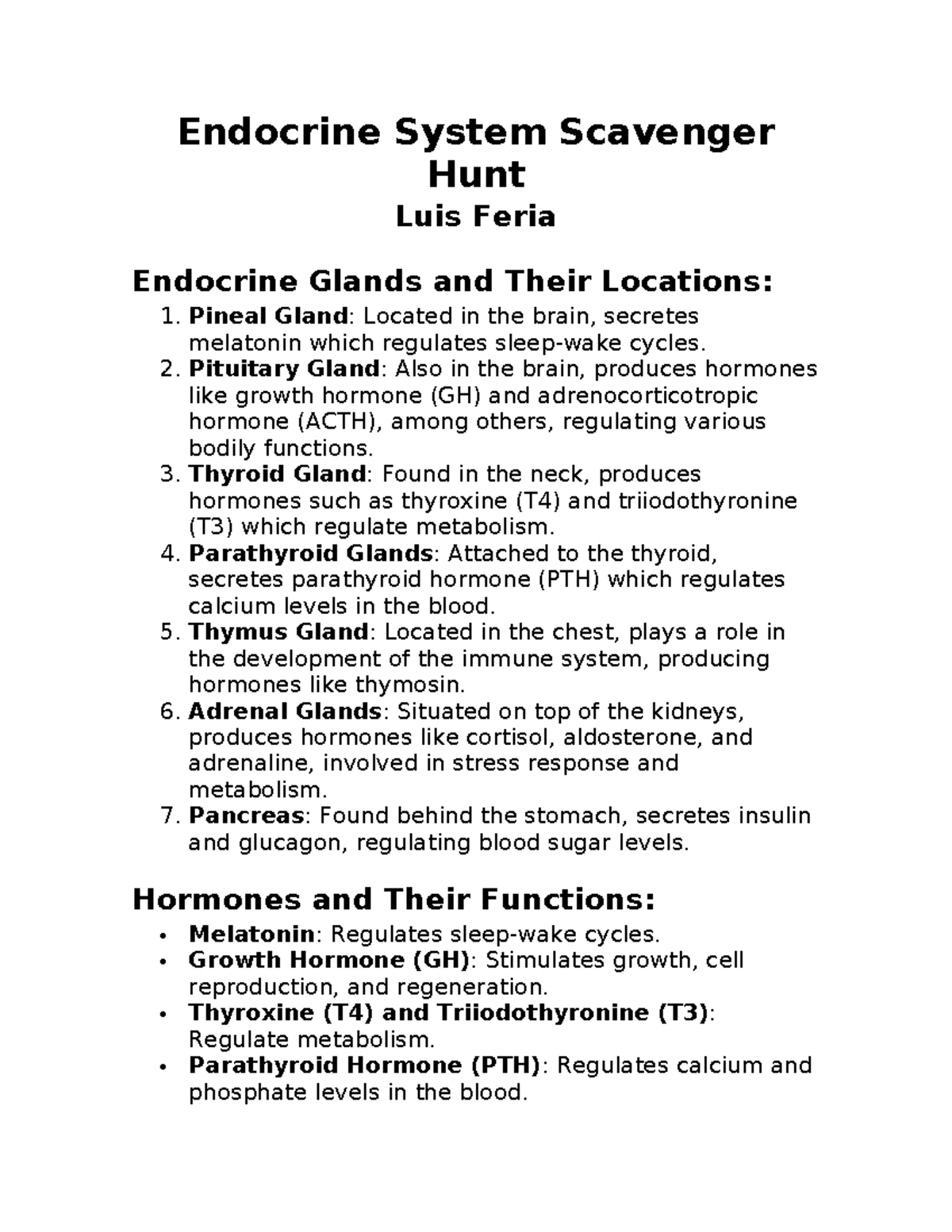 Endocrine System Scavenger Hunt - Endocrine System Scavenger Hunt Luis ...