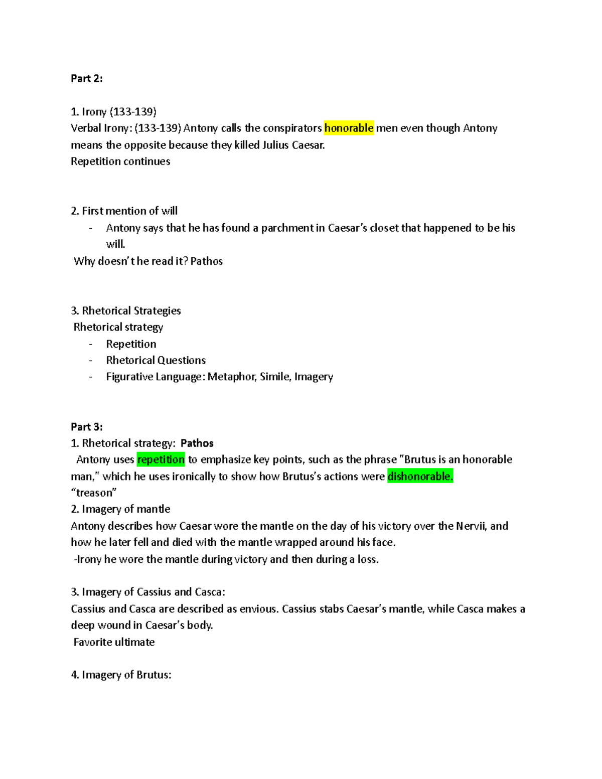 JC - Julius Caesar - Part 2: Irony (133-139) Verbal Irony: (133-139 ...