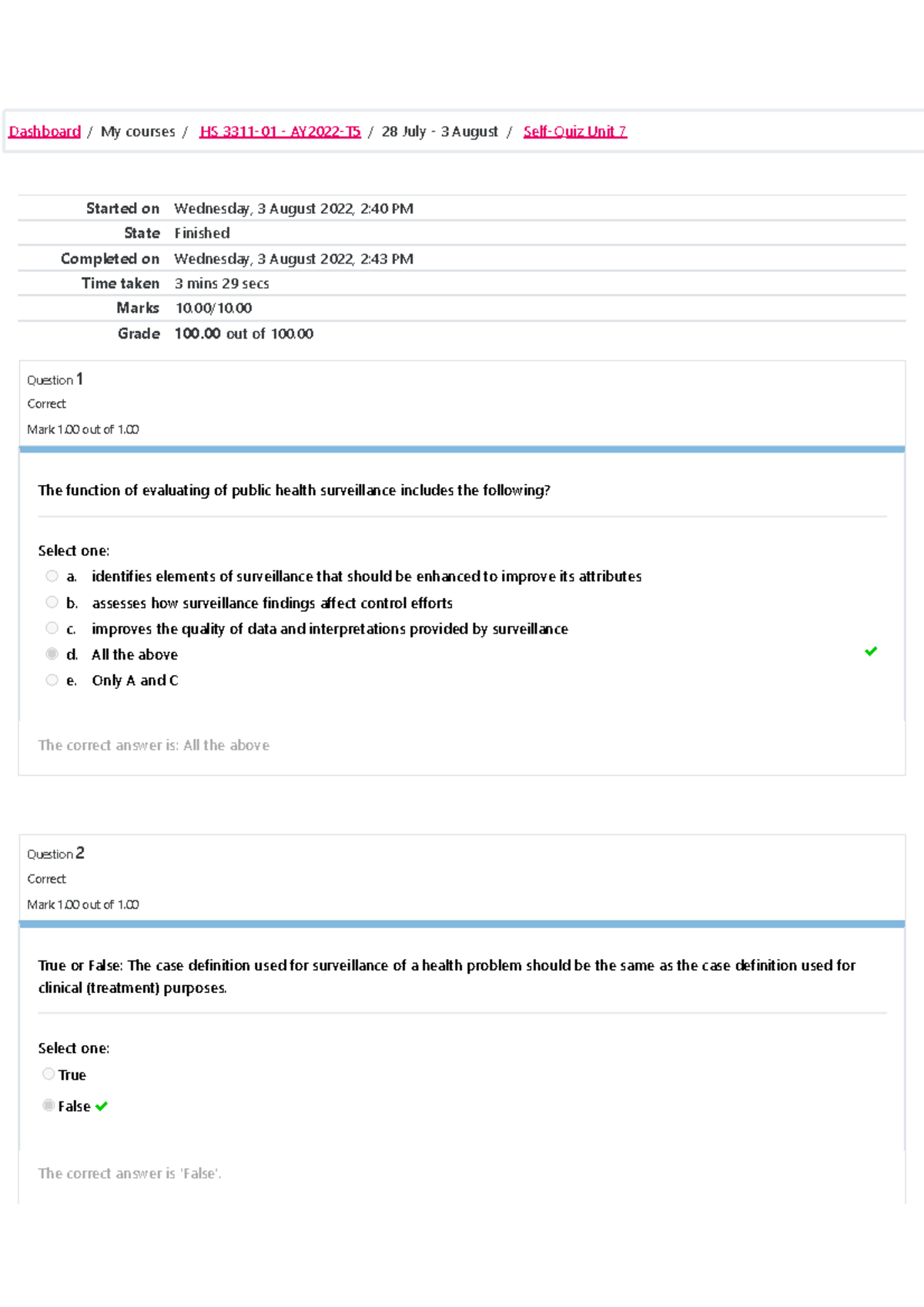 Self Quiz Unit 7 Attempt Review Started On Wednesday 3 August 2022 2 40 Pm State Finished