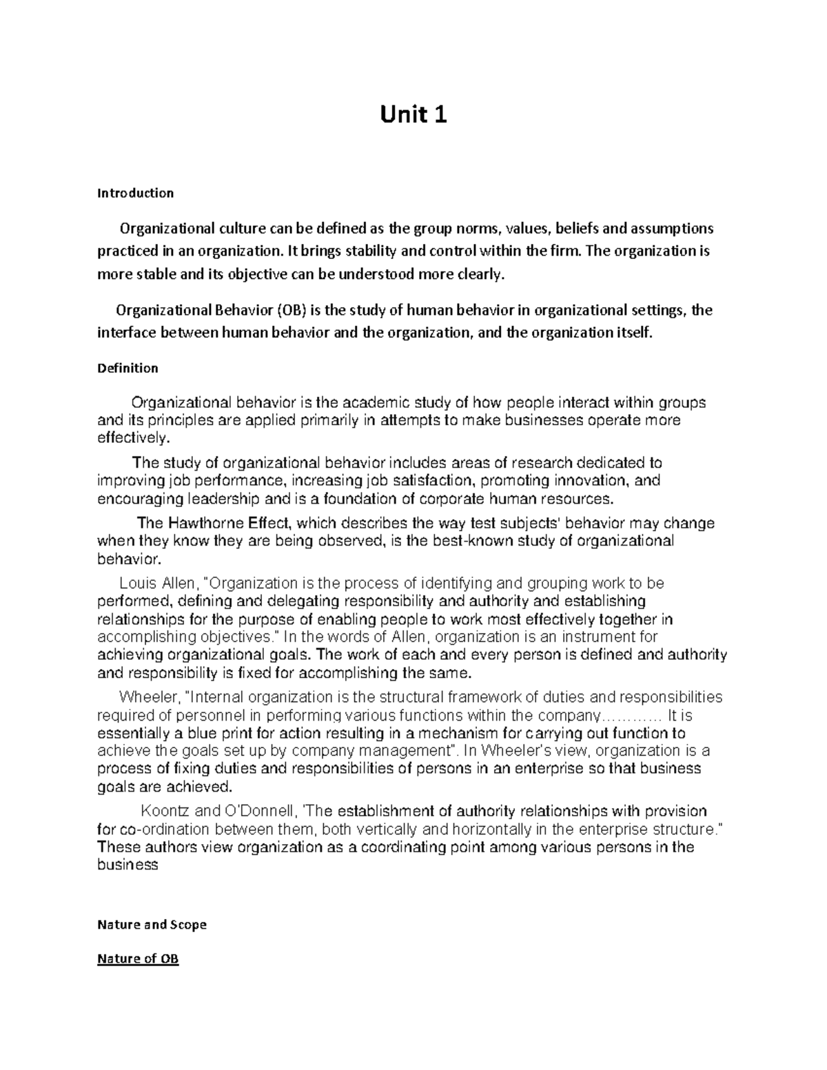 OB-open elective - Unit 1 Introduction Organizational culture can be defined as the group norms ...