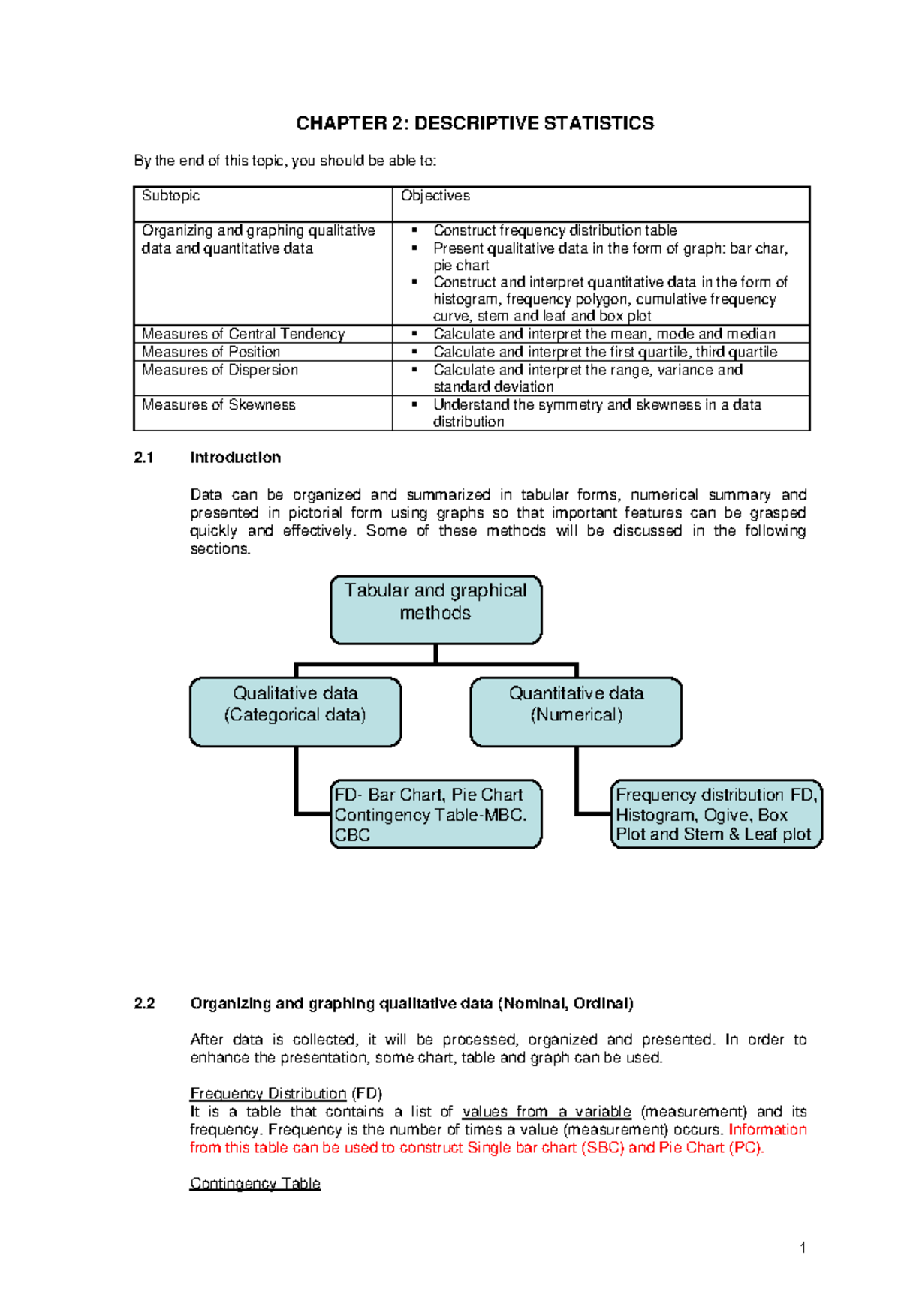 Chapter 2 STA104 - CHAPTER 2: DESCRIPTIVE STATISTICS By the end of this ...