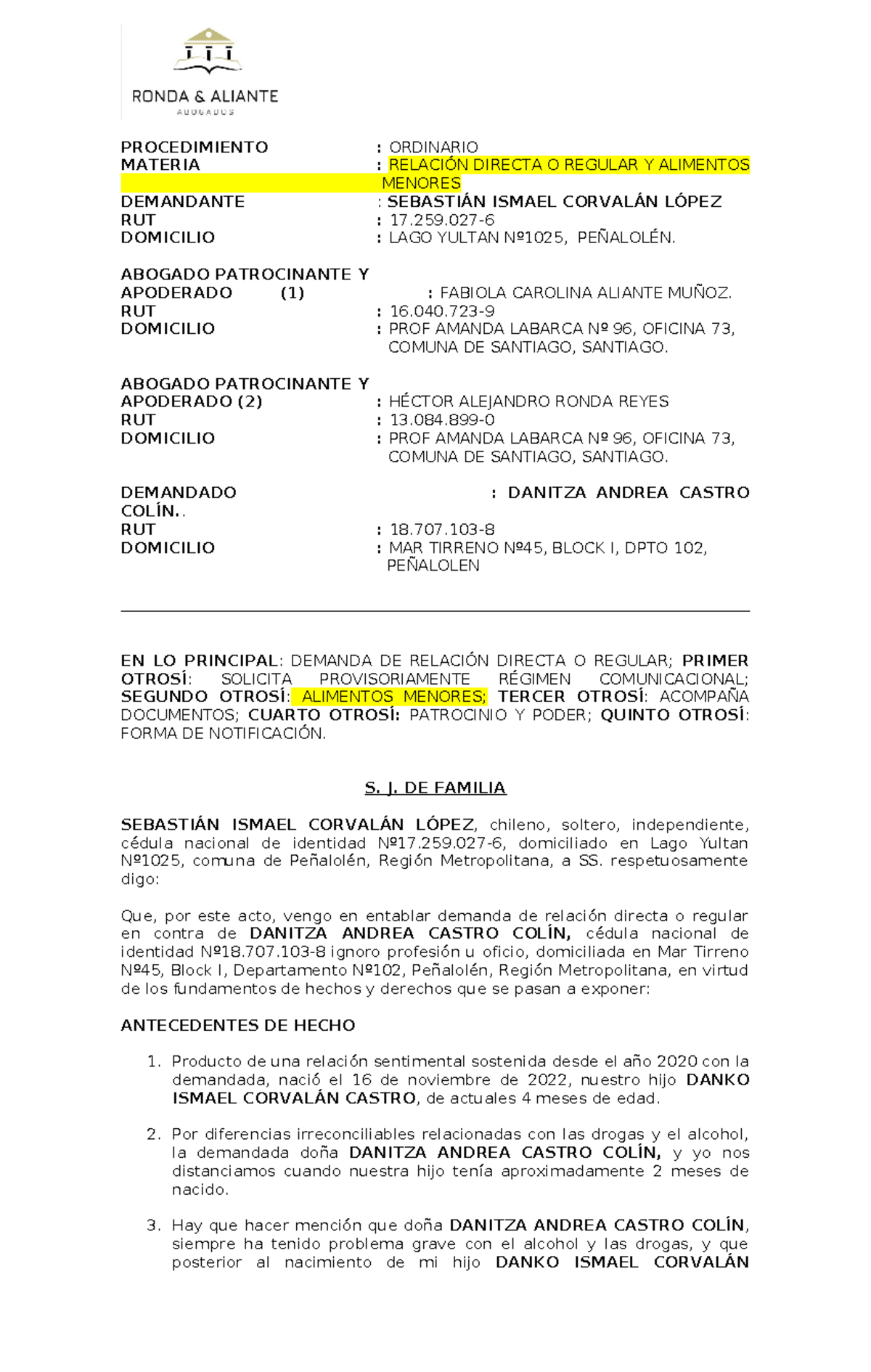 Demanda Demanda DE RelacióN Directa Y Regular Sebastian Corvalan ...