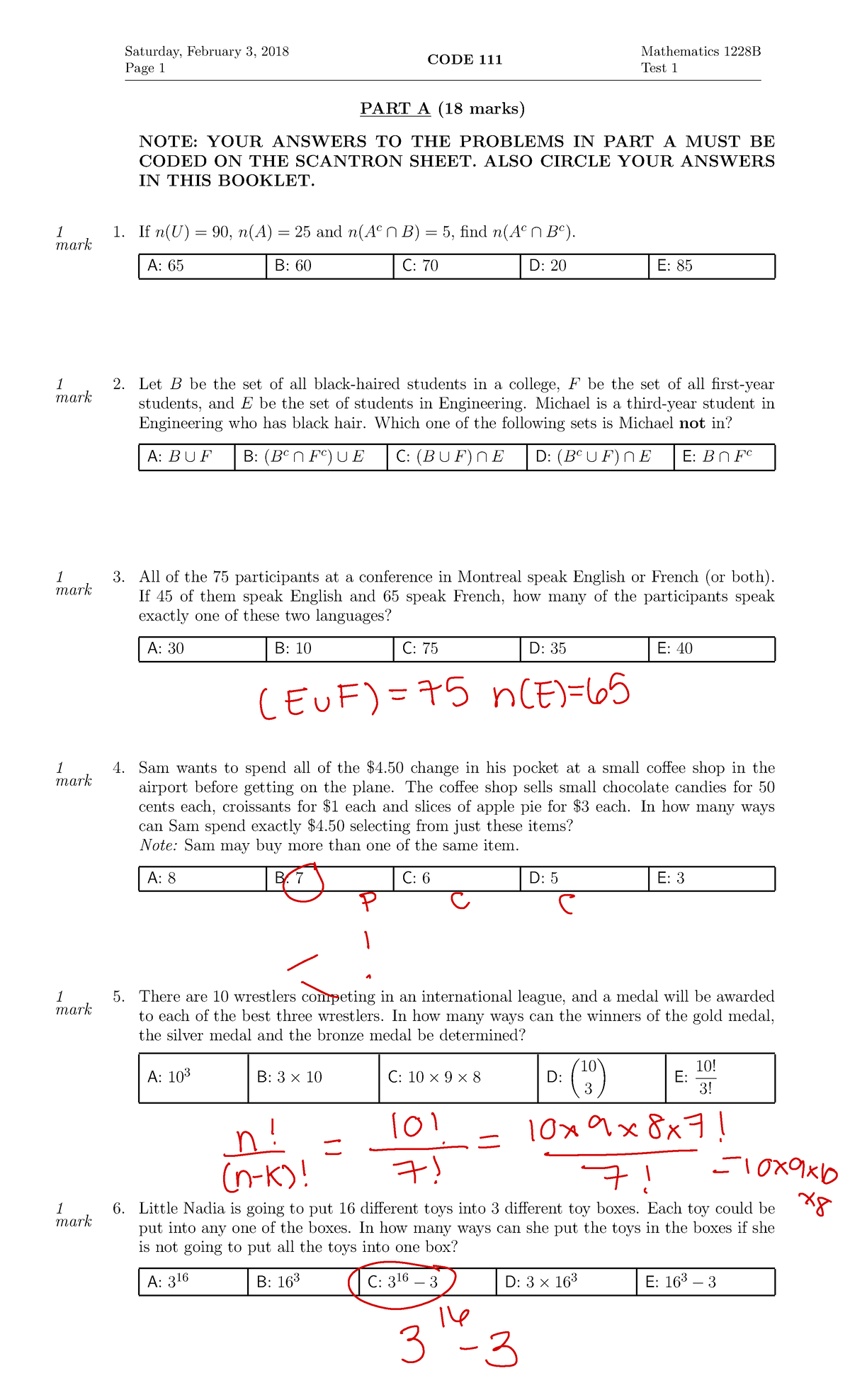 Practice exam 4 - Saturday, February 3, 2018 Page 1 CODE 111 ...