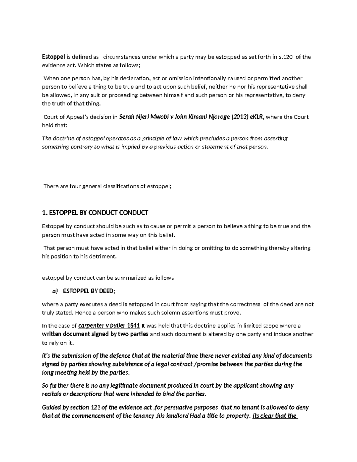 Estopel Evidence 1 - Estoppel is defined as circumstances under which a ...
