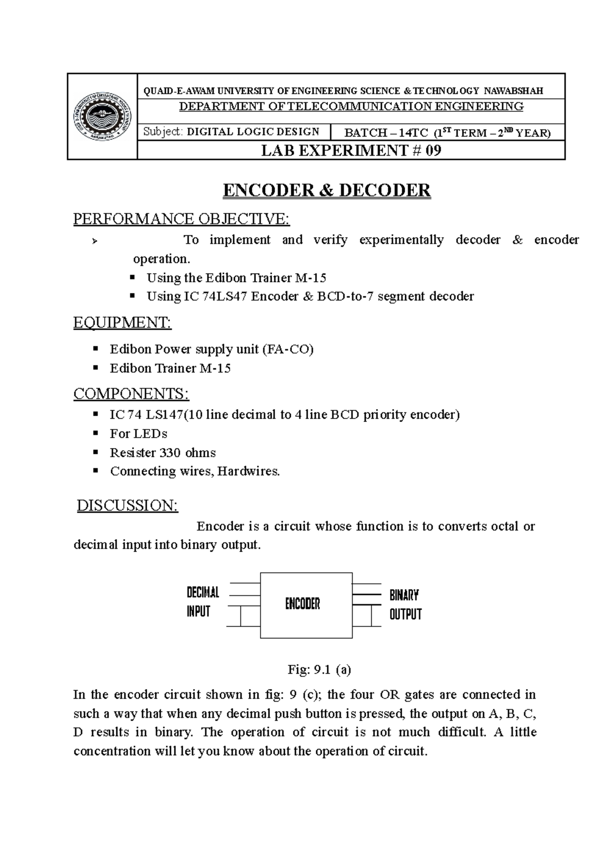 Dldpr 9 - QUAID-E-AWAM UNIVERSITY OF ENGINEERING SCIENCE & TECHNOLOGY NAWABSHAH - Studocu