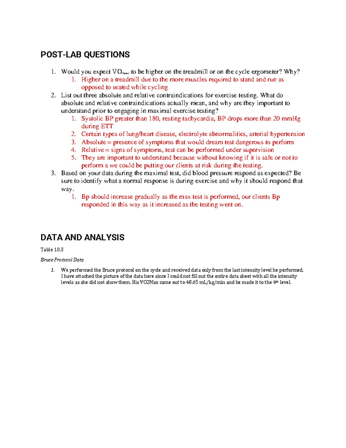 Week 9 VO2Max Testing Post Lab Quetions - POST-LAB QUESTIONS Would you ...