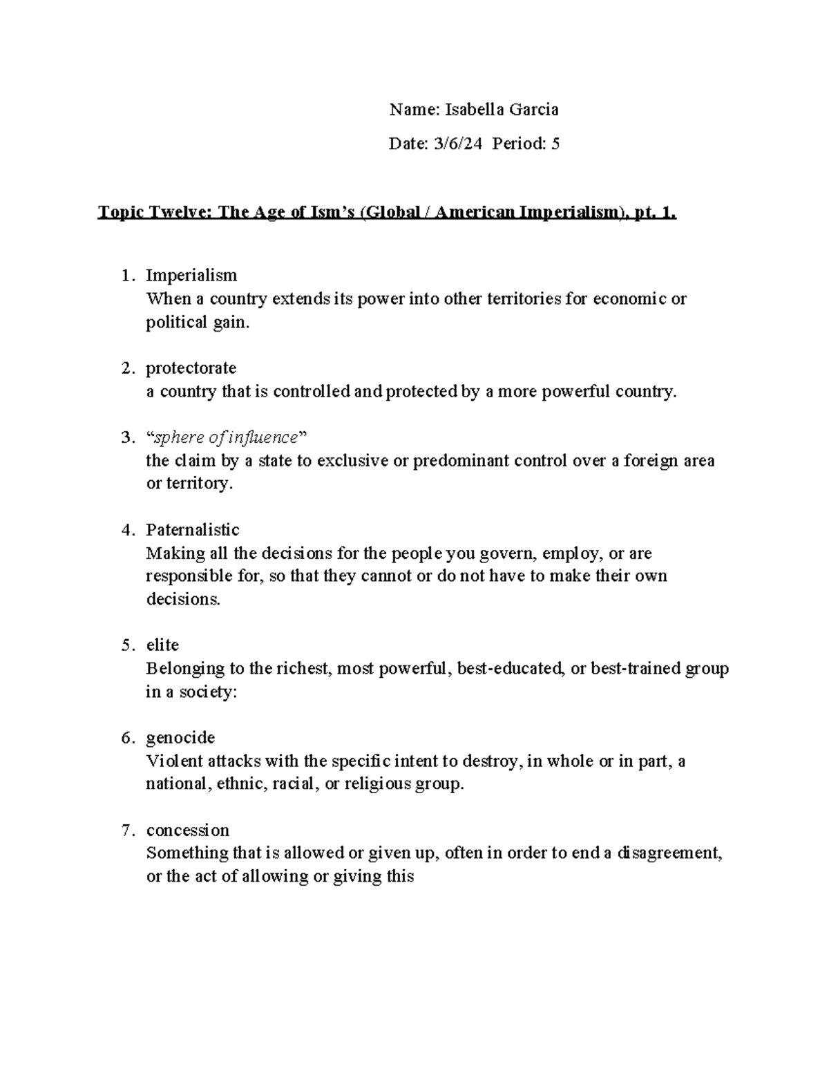 Tarea history The Age of Isms i Mperialism - Name: Isabella Garcia Date ...