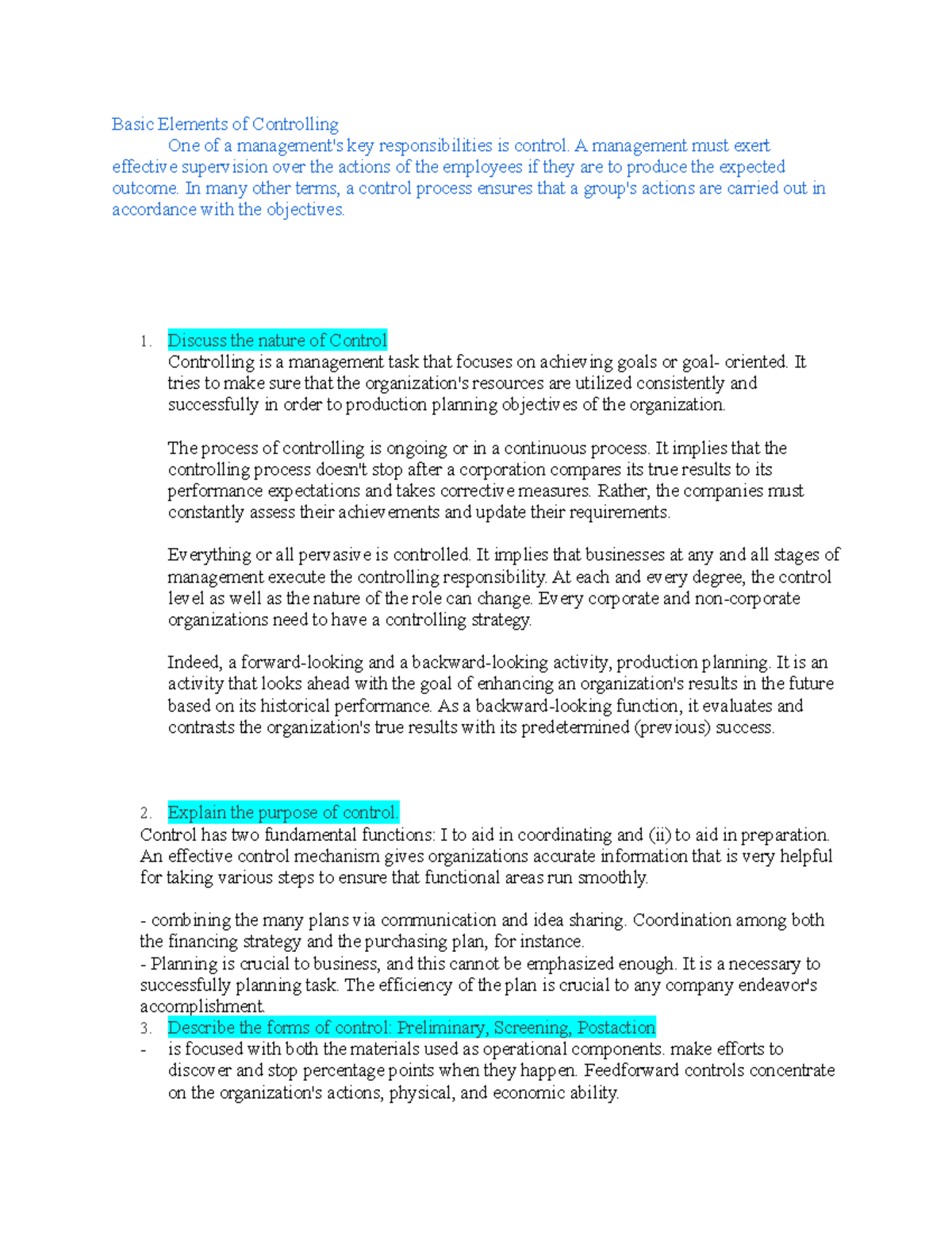 Basic Elements of Controlling - A management must exert effective ...