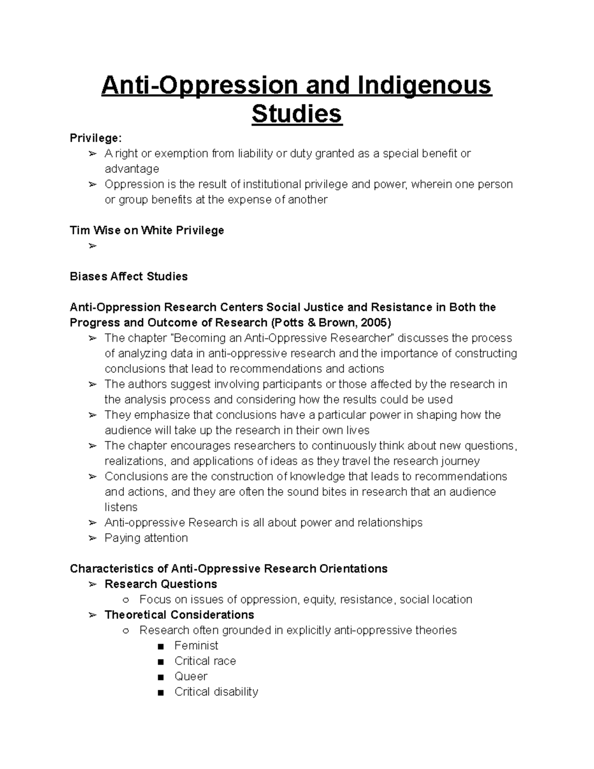 Wk 6 - Week 6 notes - Anti-Oppression and Indigenous Studies Privilege ...