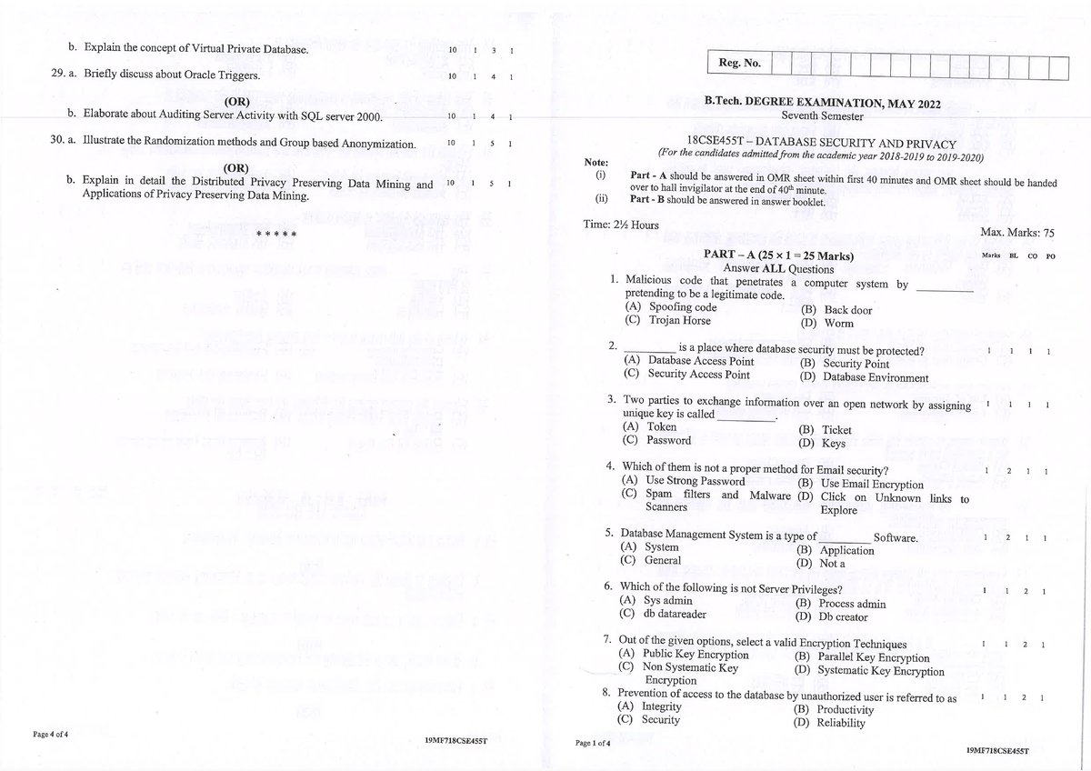 DSP2 - NIL - b. Explain the concept of Virtual Private Database. 10 1 3 1 Reg. No. 29. a ...