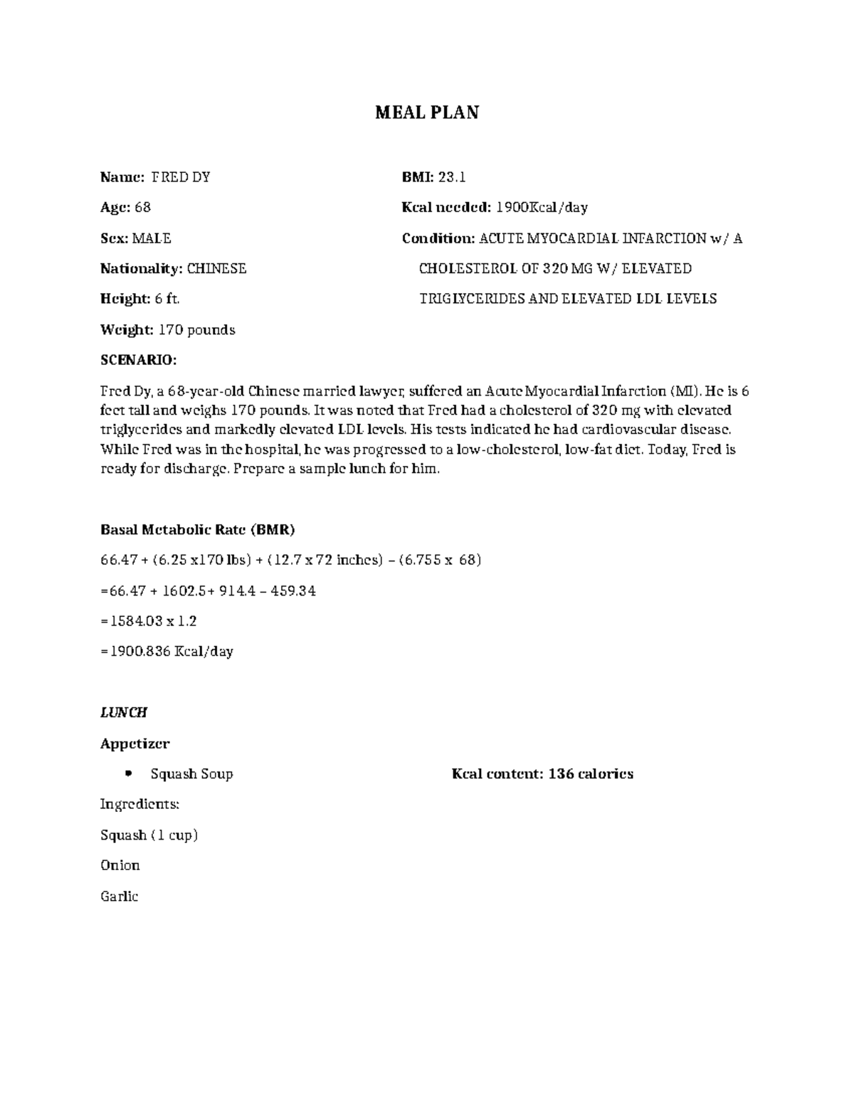 MEAL-PLAN-1 - E.g of meal plan - MEAL PLAN Name: FRED DY BMI: 23. Age ...
