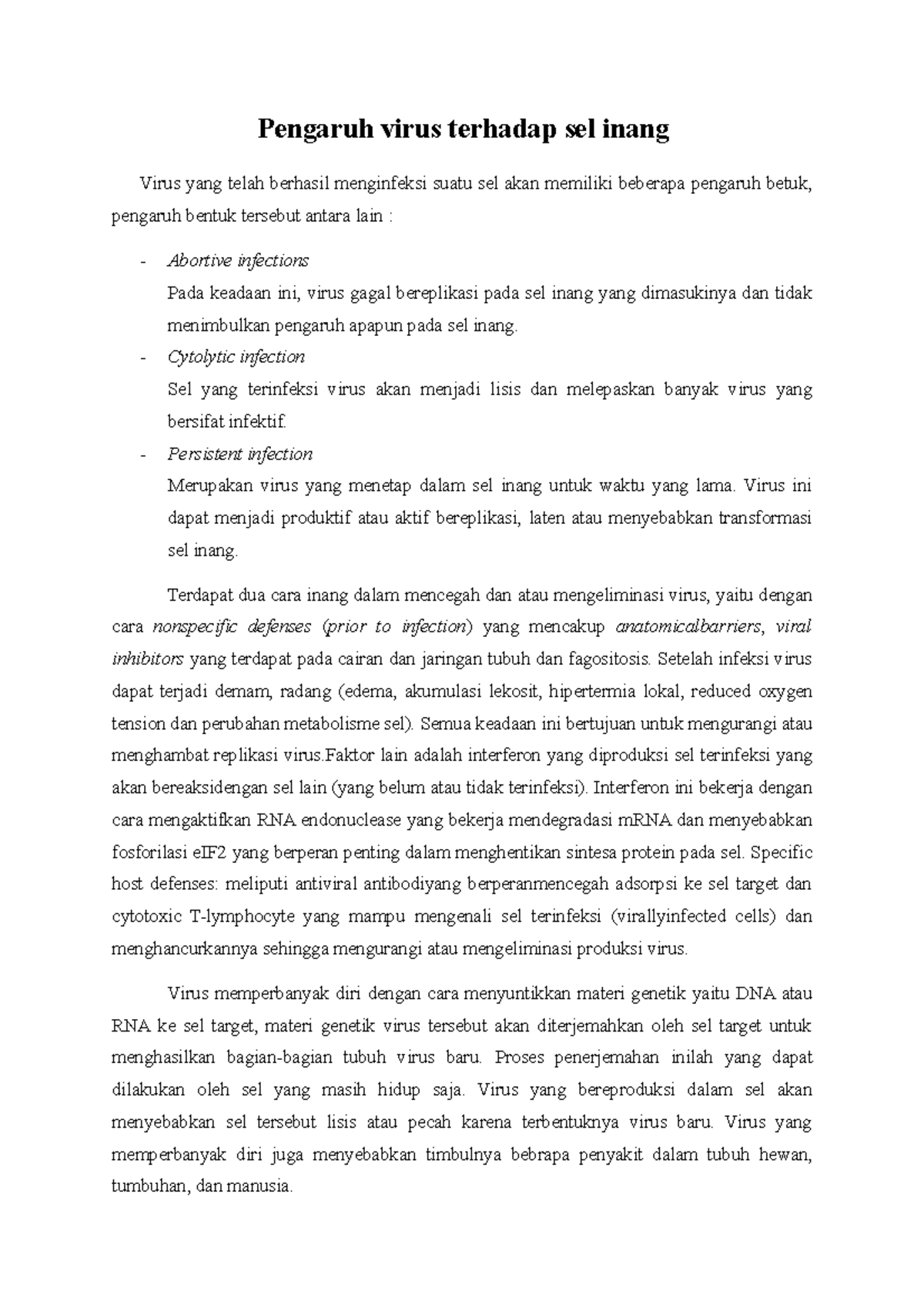 Pengaruh virus terhadap sel inang - Cytolytic infection Sel yang ...