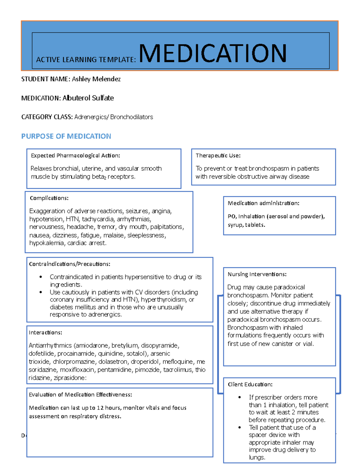 ALT Medication albuterol PEDS SIM 08122021 - NUR402 - Studocu