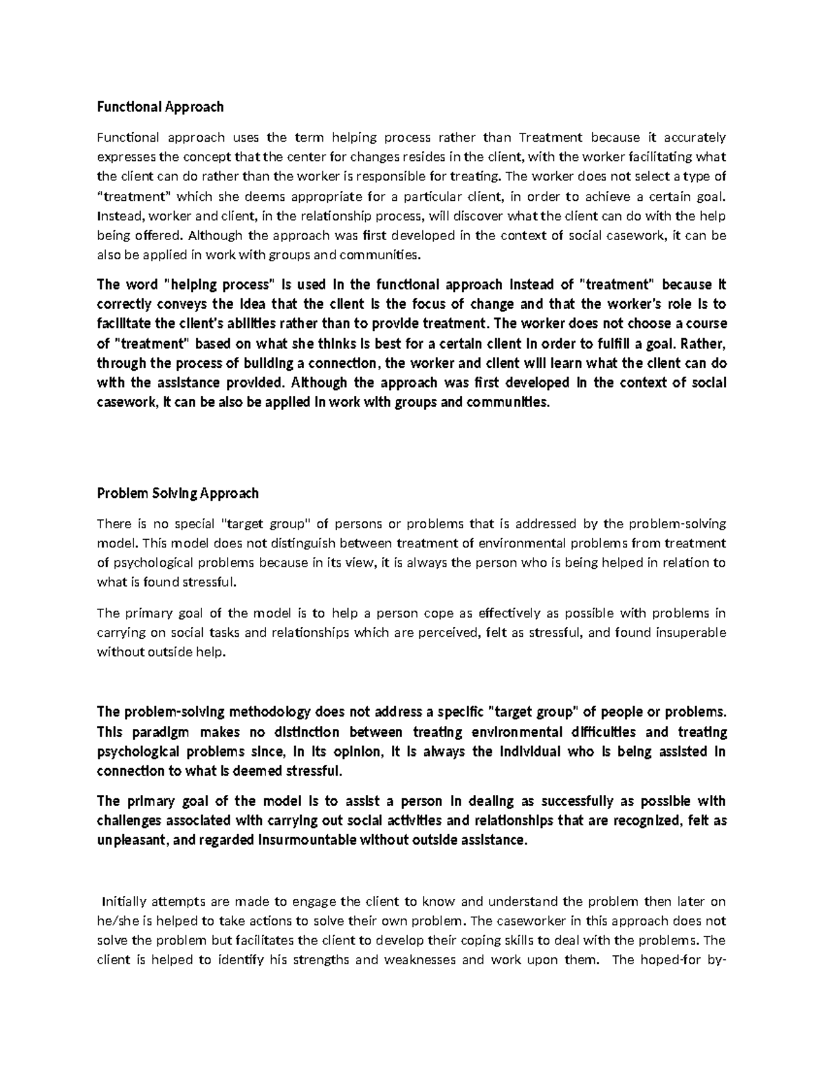SW Casework Approach - Functional Approach Functional approach uses the ...
