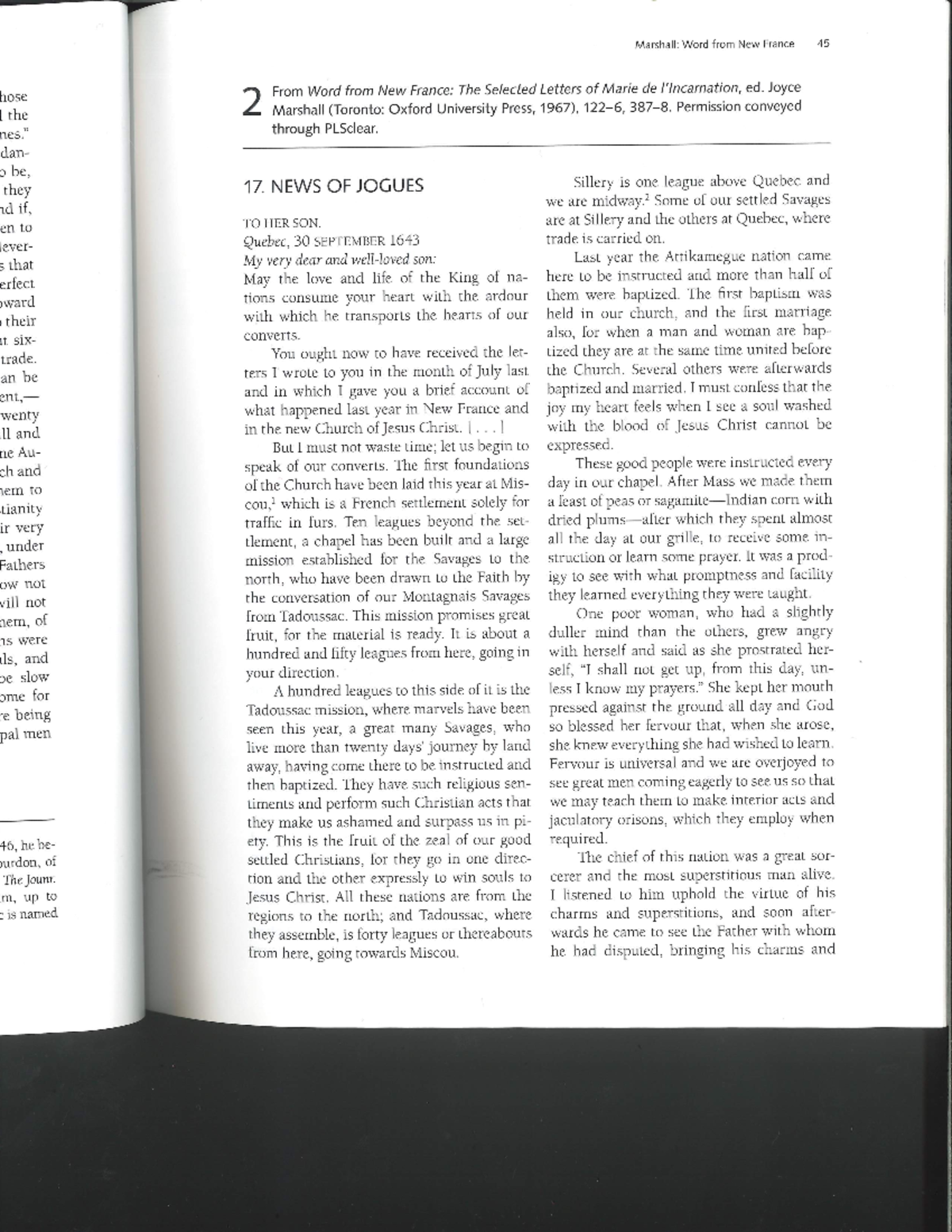 Marie de l'Incarnation: Letters from New France (1643) - Marshall: Word ...