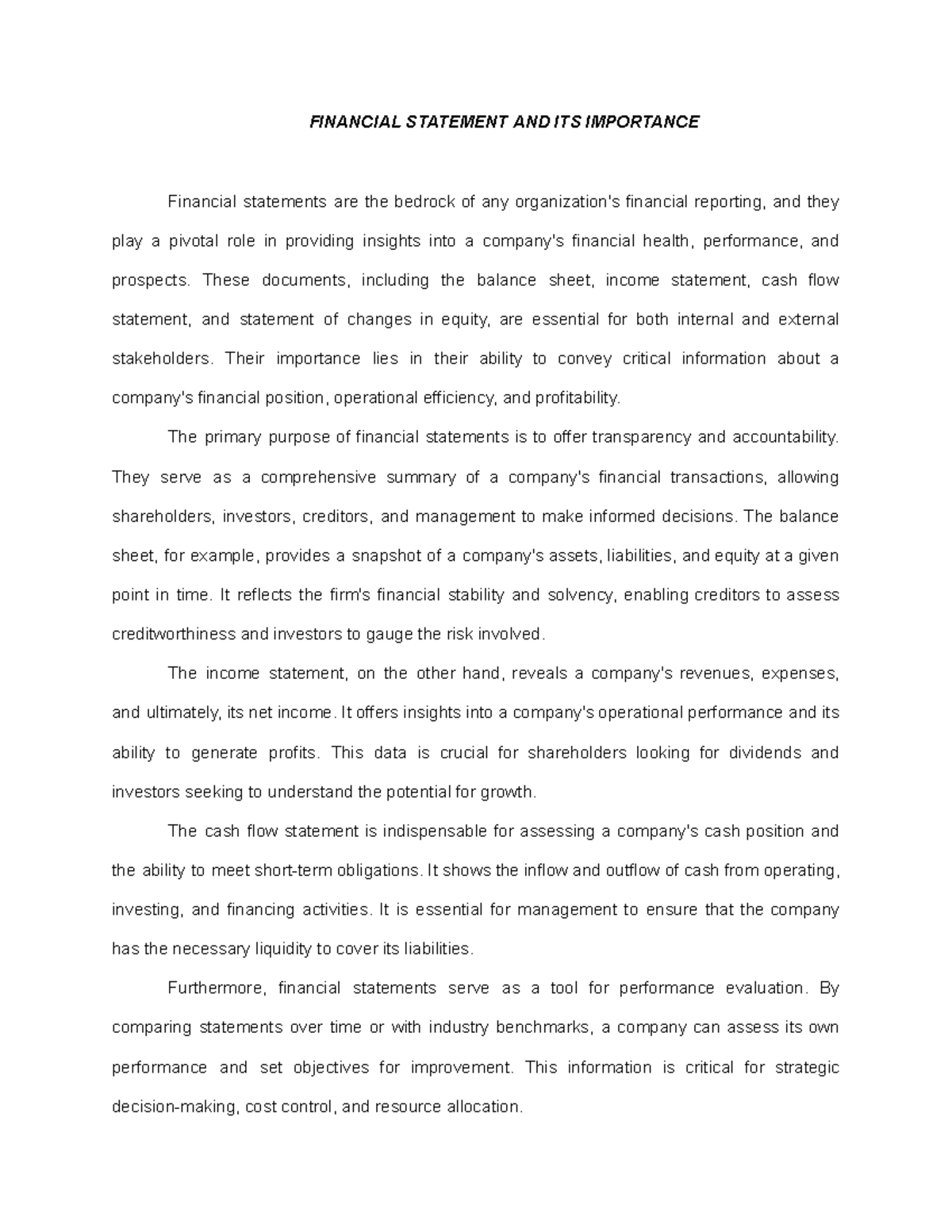 FAR 1100 - Financial statements and its importance - FINANCIAL ...