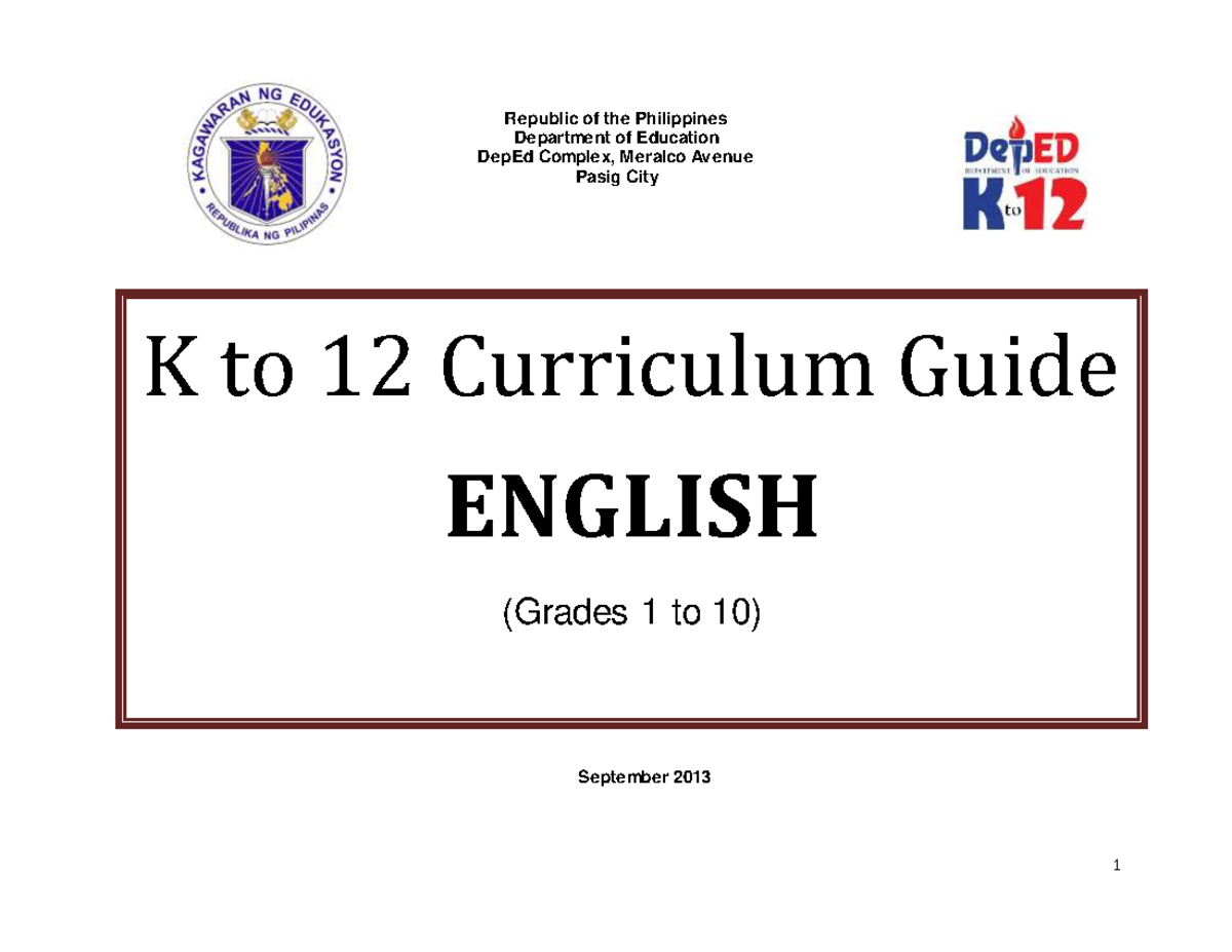 English Curriculum Guide 1 Republic Of The Philippines Department Of 