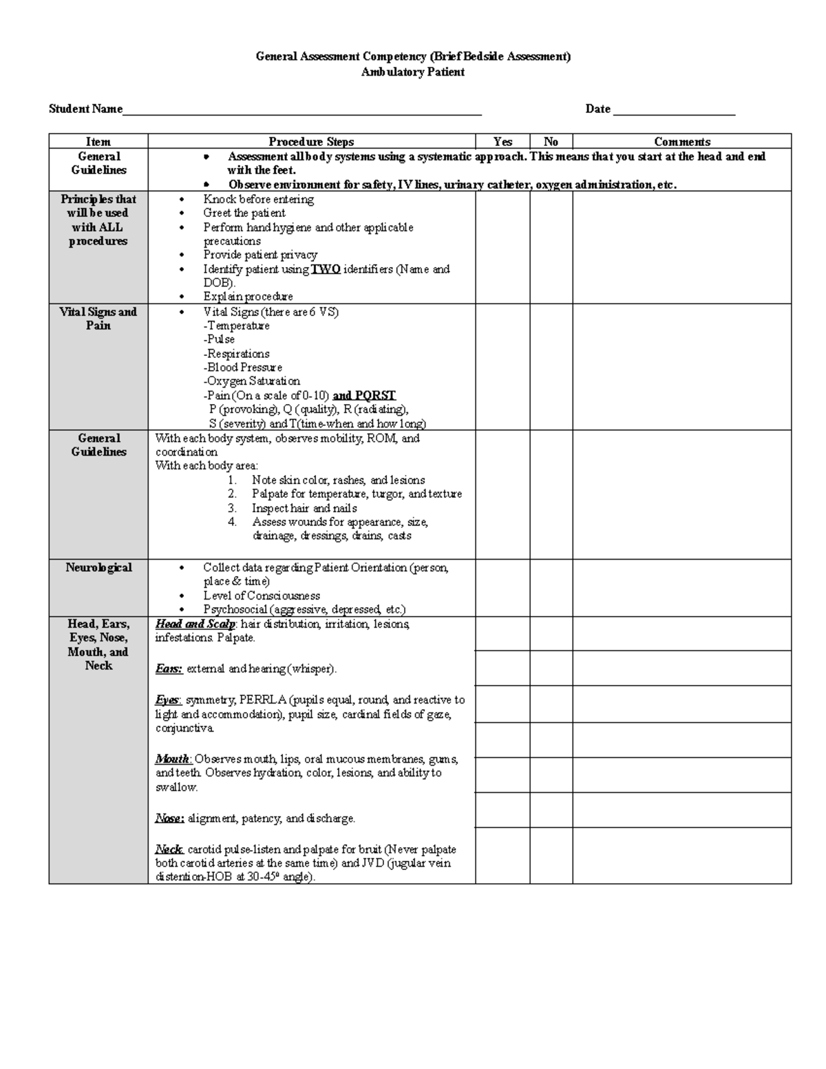 Physical Assessment - General Assessment Competency (Brief Bedside ...