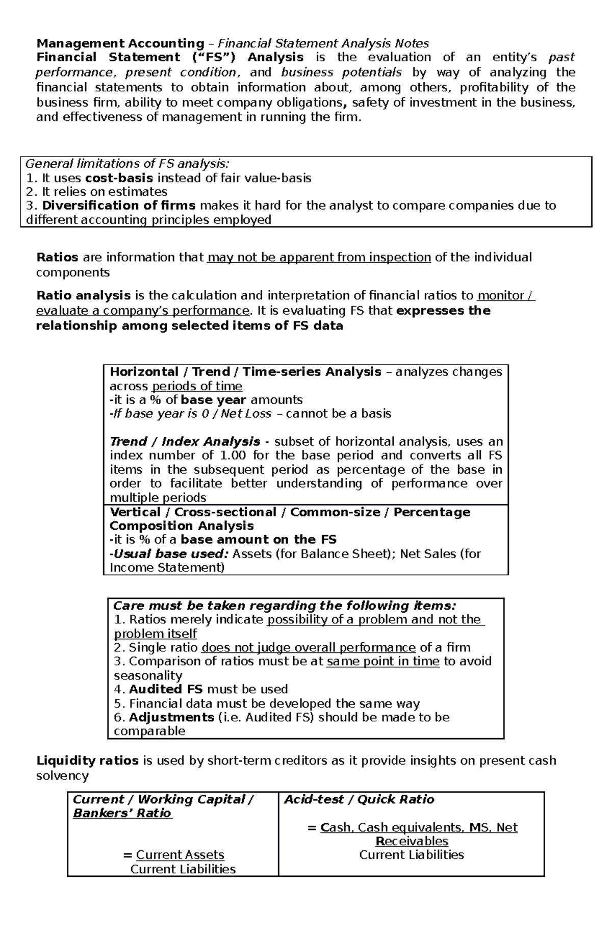 Notes in Financial Statement Analysis - Financial Statement (“FS ...