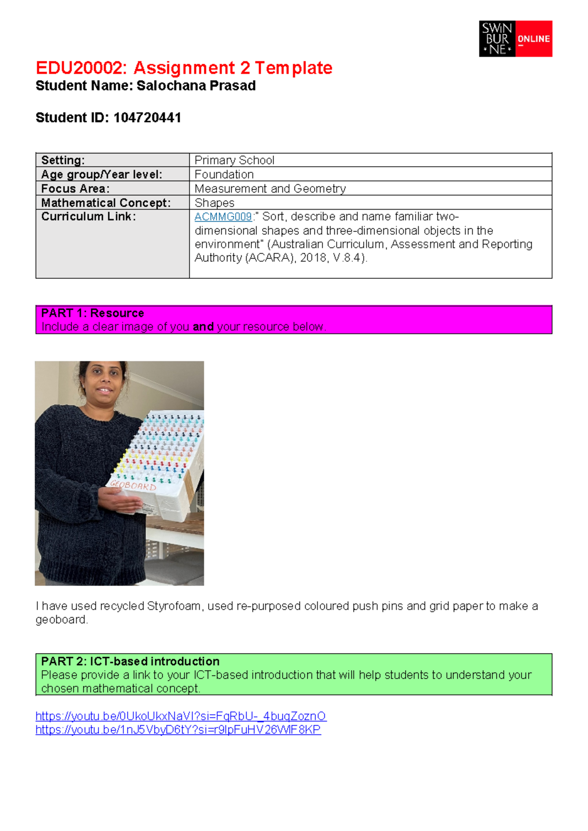 A2 template-assignment 2 teaching tool - EDU20002: Assignment 2 ...