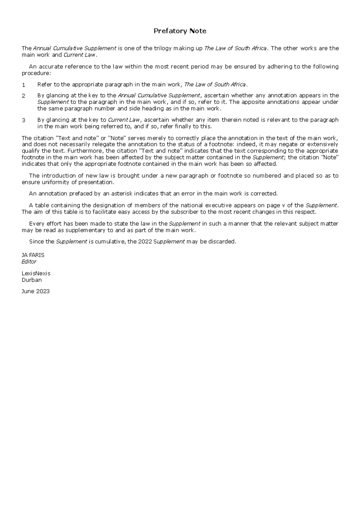 Prefatory Note - Prefatory Note The Annual Cumulative Supplement is one ...