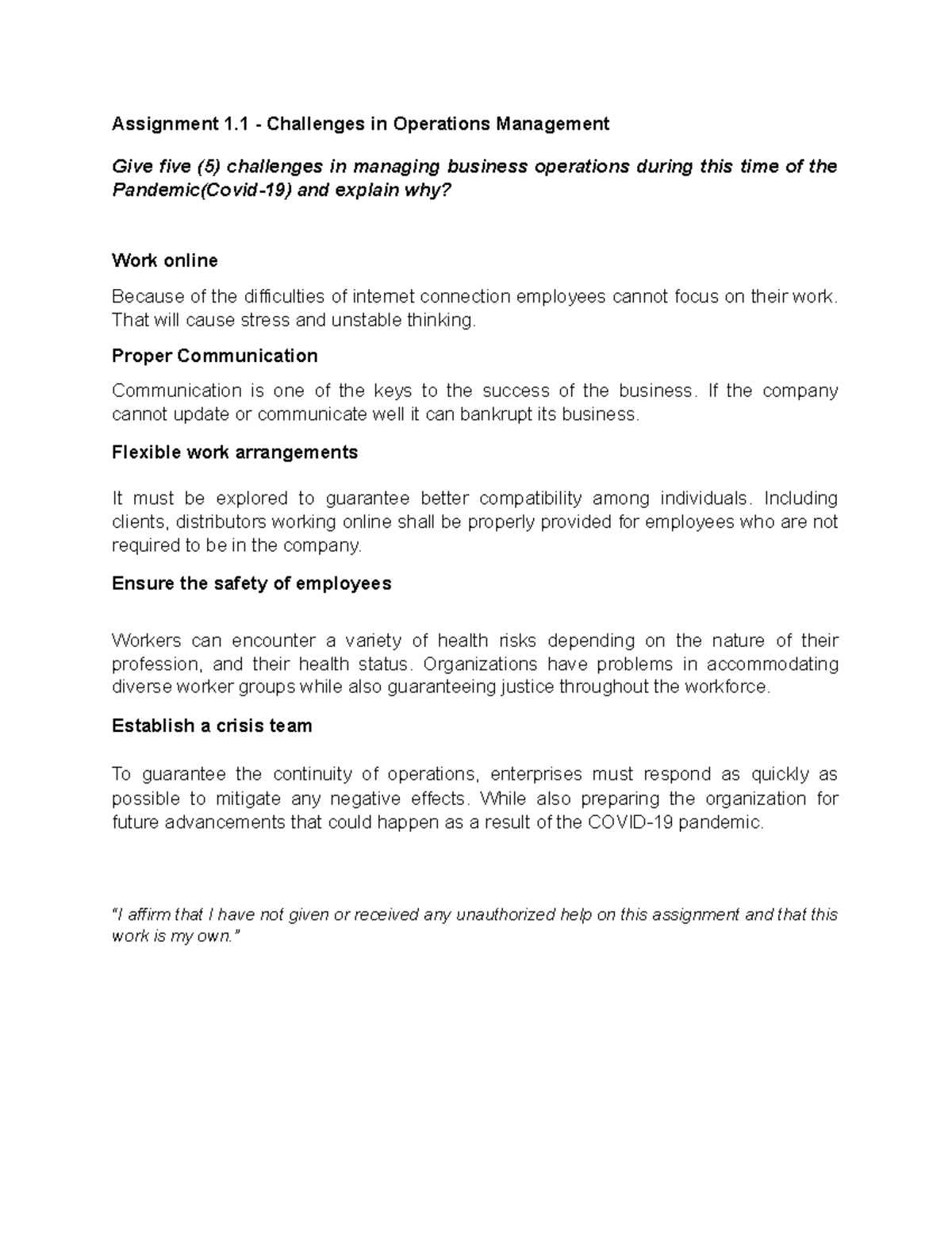 Assignment 1.1 - Challenges in Operations Management - Assignment 1 ...