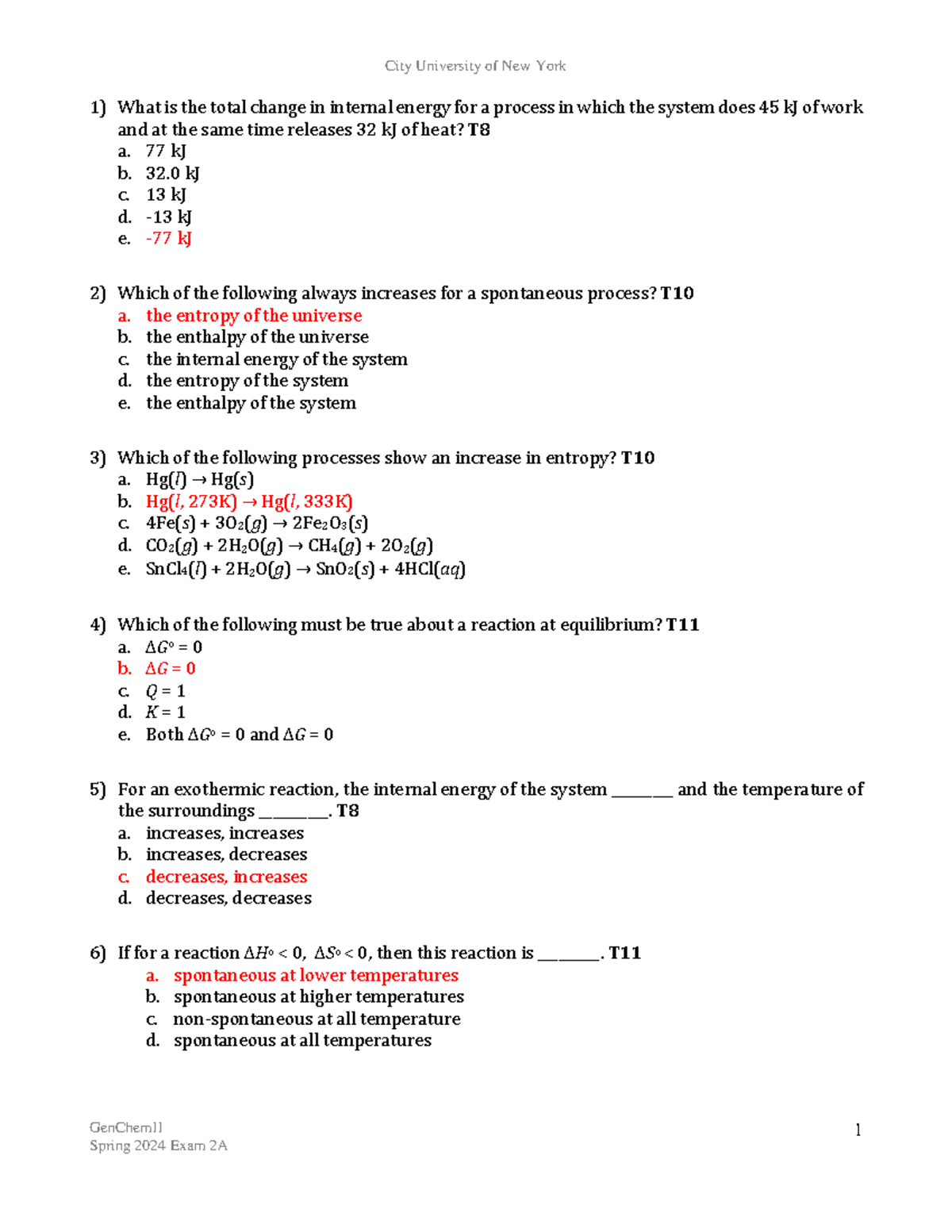 104s24 Exam2A-KEY - Answer key for exam #2 (CHEM104) - GenChemII 1 What ...