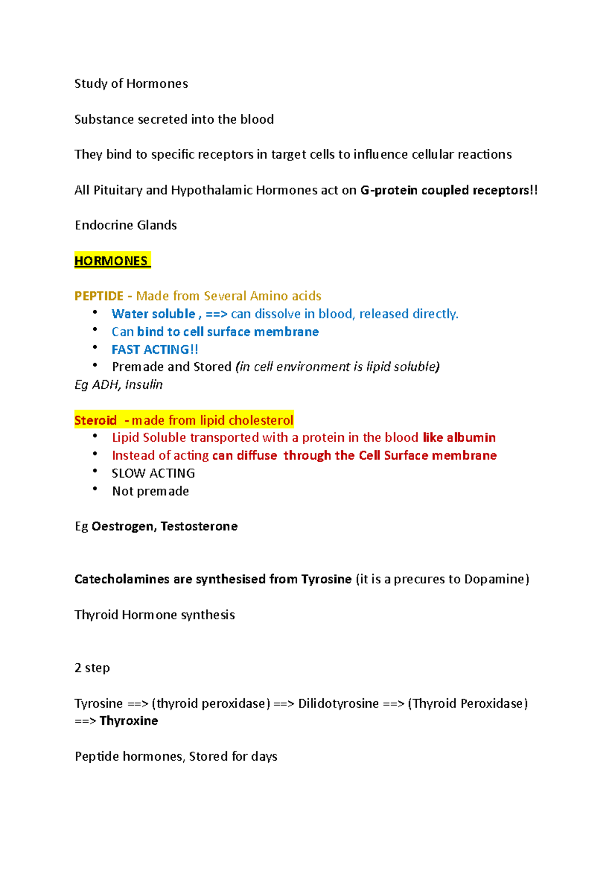 Endocrine Physiology High Yeild Notes - Study of Hormones Substance ...