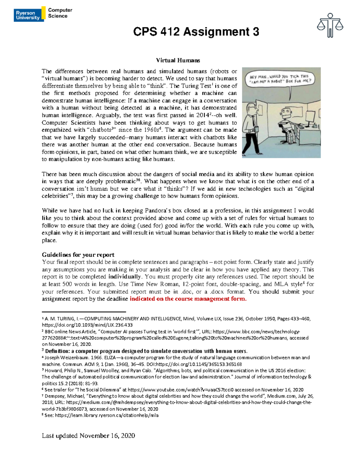 CPS412 Assignment 3-Virtual Humans - CPS 412 Assignment 3 Last updated November 16, 2020 Virtual ...