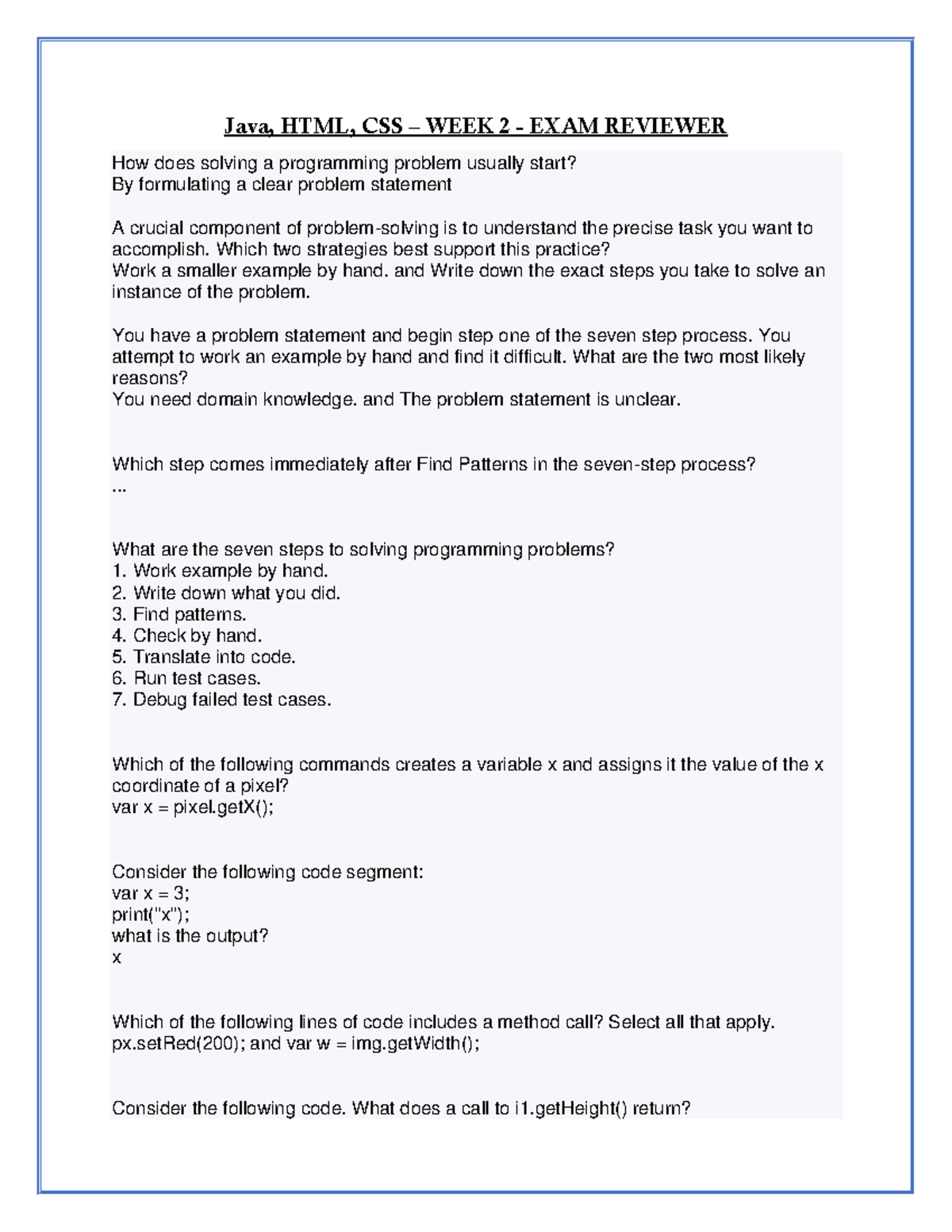 Java Html Css Week 2 Exam Reviewer Java Html Css Week 2 Exam Reviewer How Does