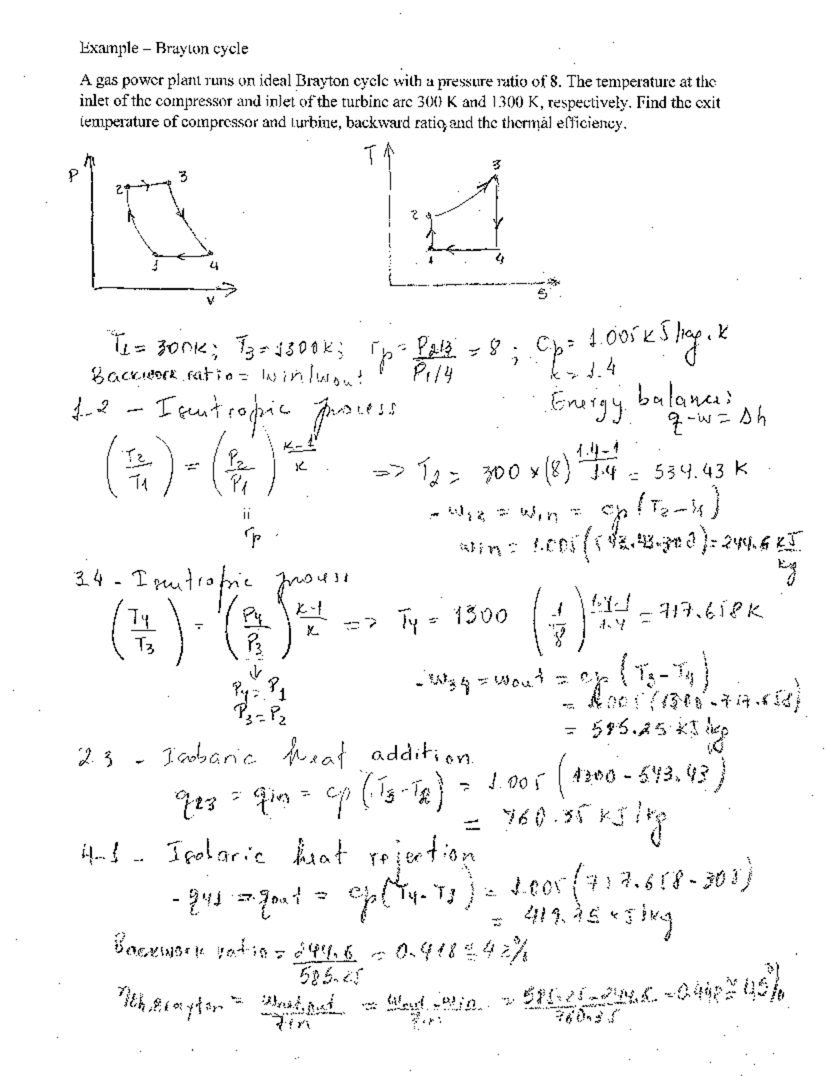 Brayton cycle Example - Engineering Thermodynamics I - Example ...
