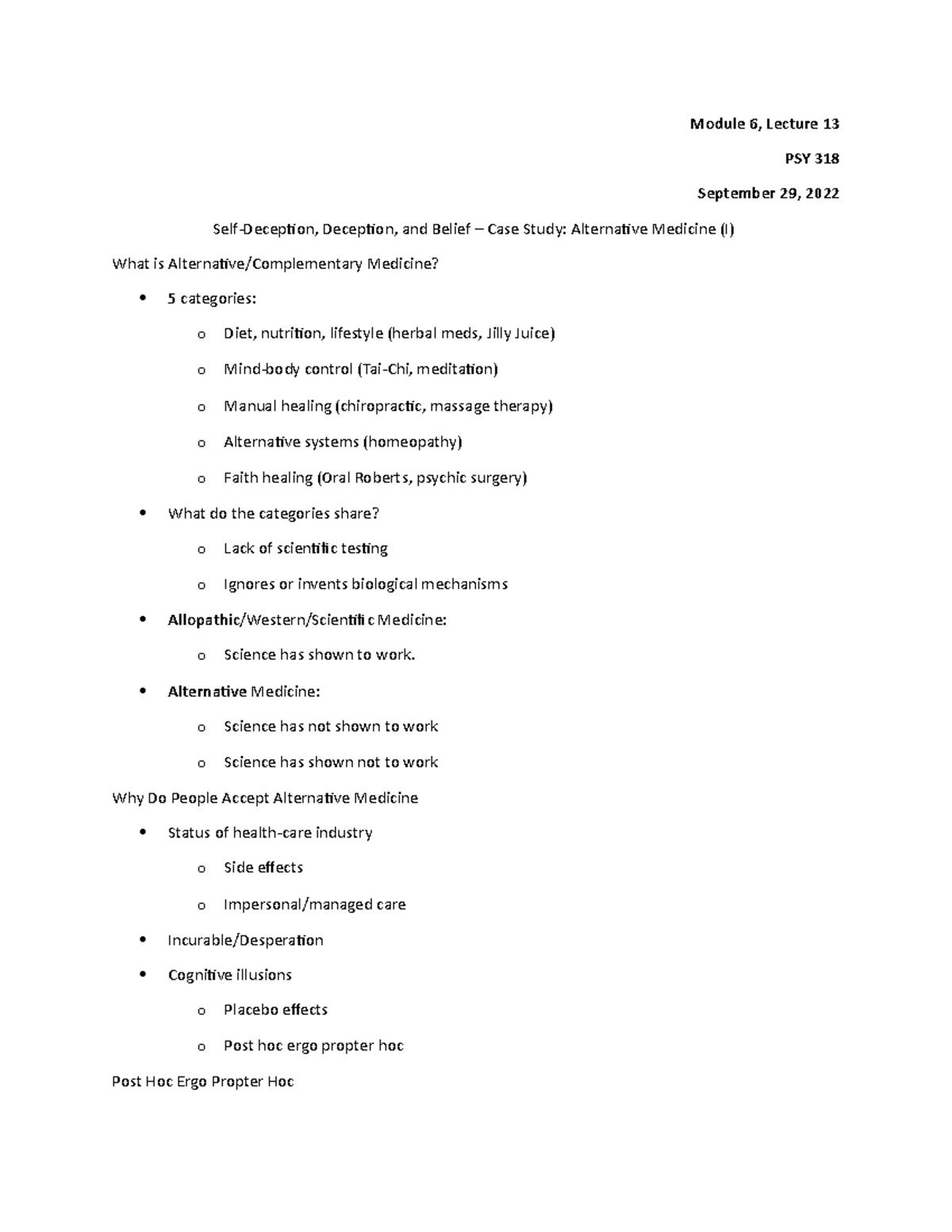 Module 6 - Lecture 13 - Module 6, Lecture 13 PSY 318 September 29, 2022 Self-Deception ...