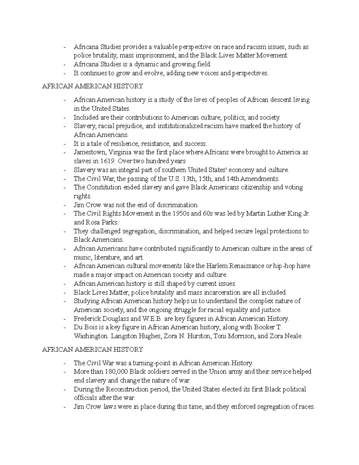 HIS 322 AFRO History Notes 2 - Africana Studies provides a valuable ...