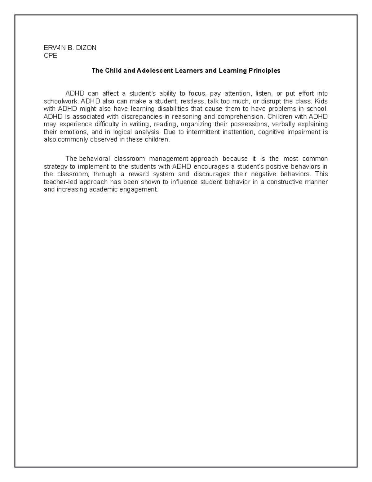 THE Child AND Adolescent Learners AND Learning Principles - ERWIN B ...