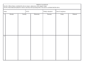 Weekly planner 9 - WEEKLY CALENDAR Row # 1: Write all that is scheduled ...