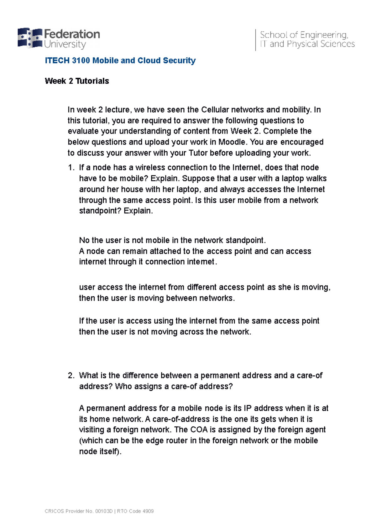 itech 3100 LAB 2 - ITECH 3100 Mobile and Cloud Security Week 2 Tutorials In week 2 lecture, we ...