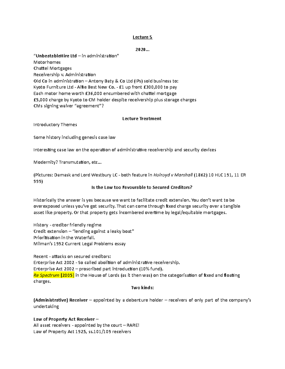 Lecture 5 - administrative receivership +LPA receivership - Lecture 5 ...