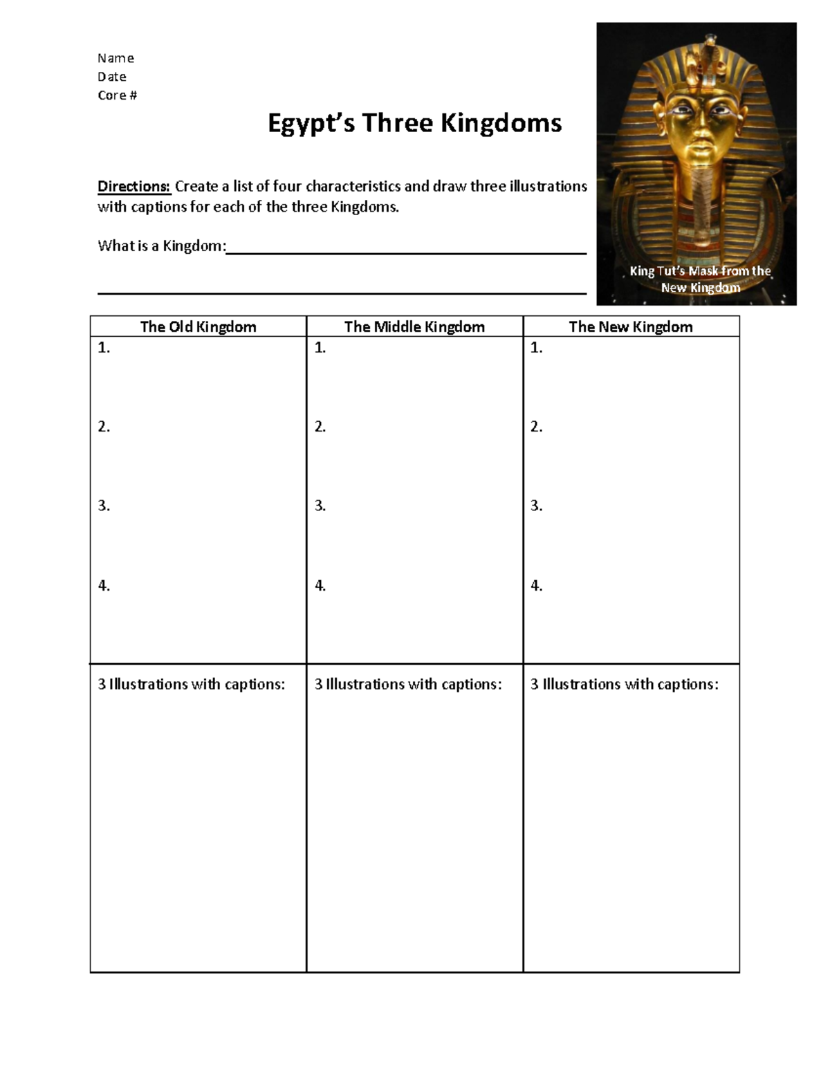 Egypts Three Kingdoms Worksheet - Name Date Core # Egypt’s Three ...