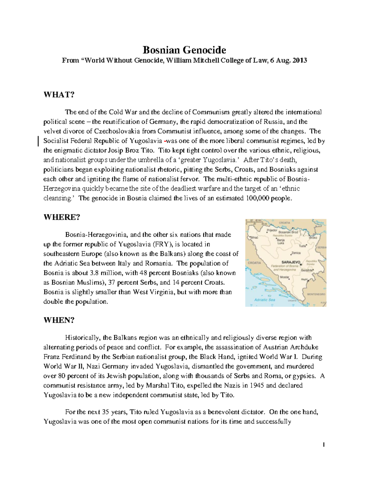 Bosnian Genocide - Bosnian Genocide From “World Without Genocide ...