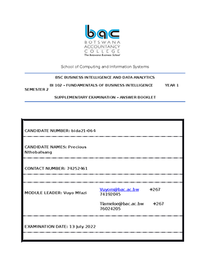 Goabaone FBI EXAM - Fundamentals of business intelligence - School of ...